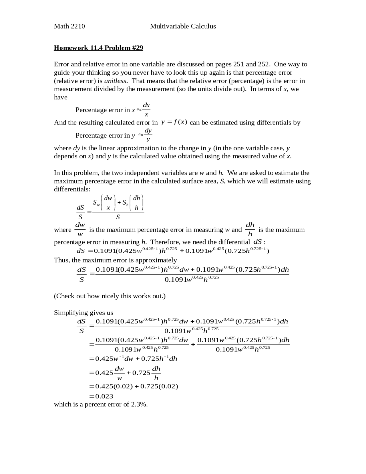 Solutions For Homework 11 Multivariable Calculus Math 2210 Docsity