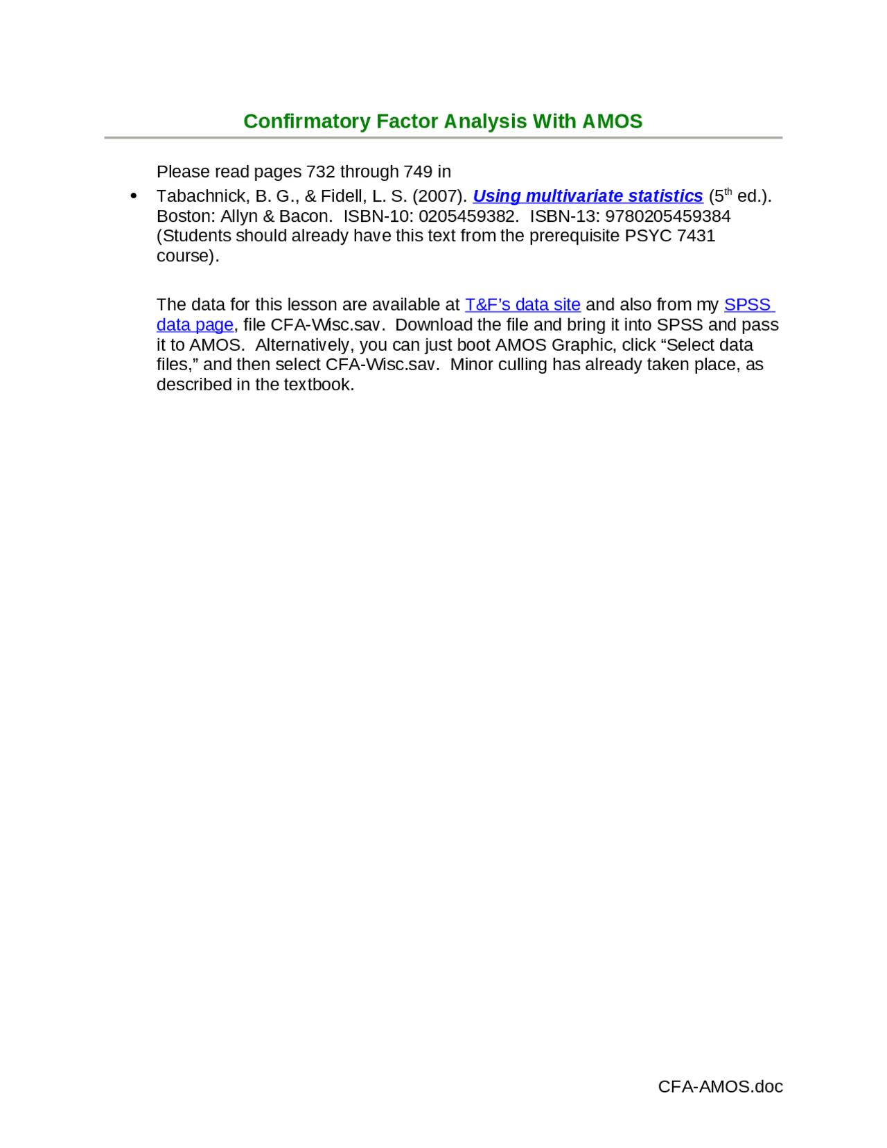Confirmatory Factor Analysis With Amos Notes Psyc 7431 Docsity