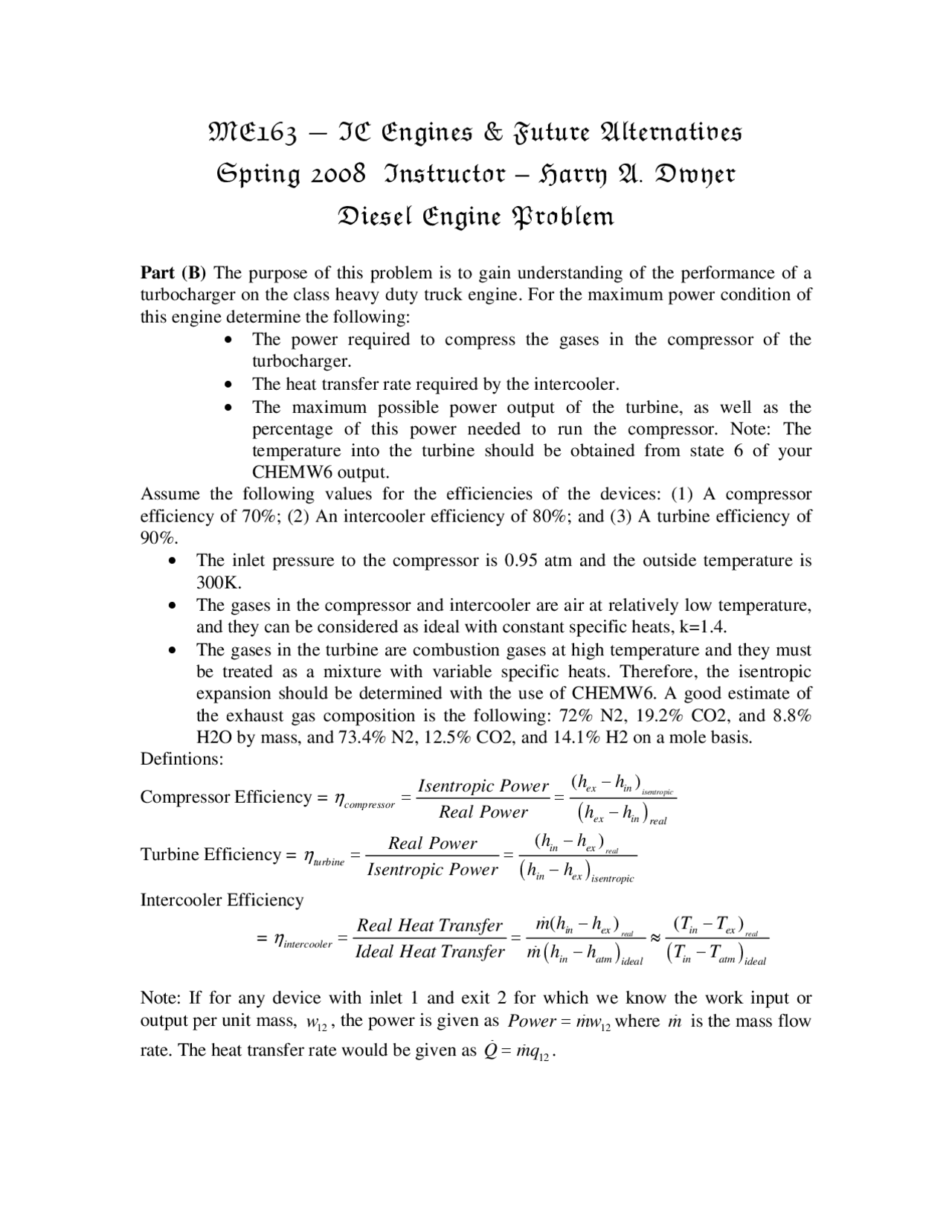 Diesel Engine Problem Combustion Engines Eme 163 Docsity