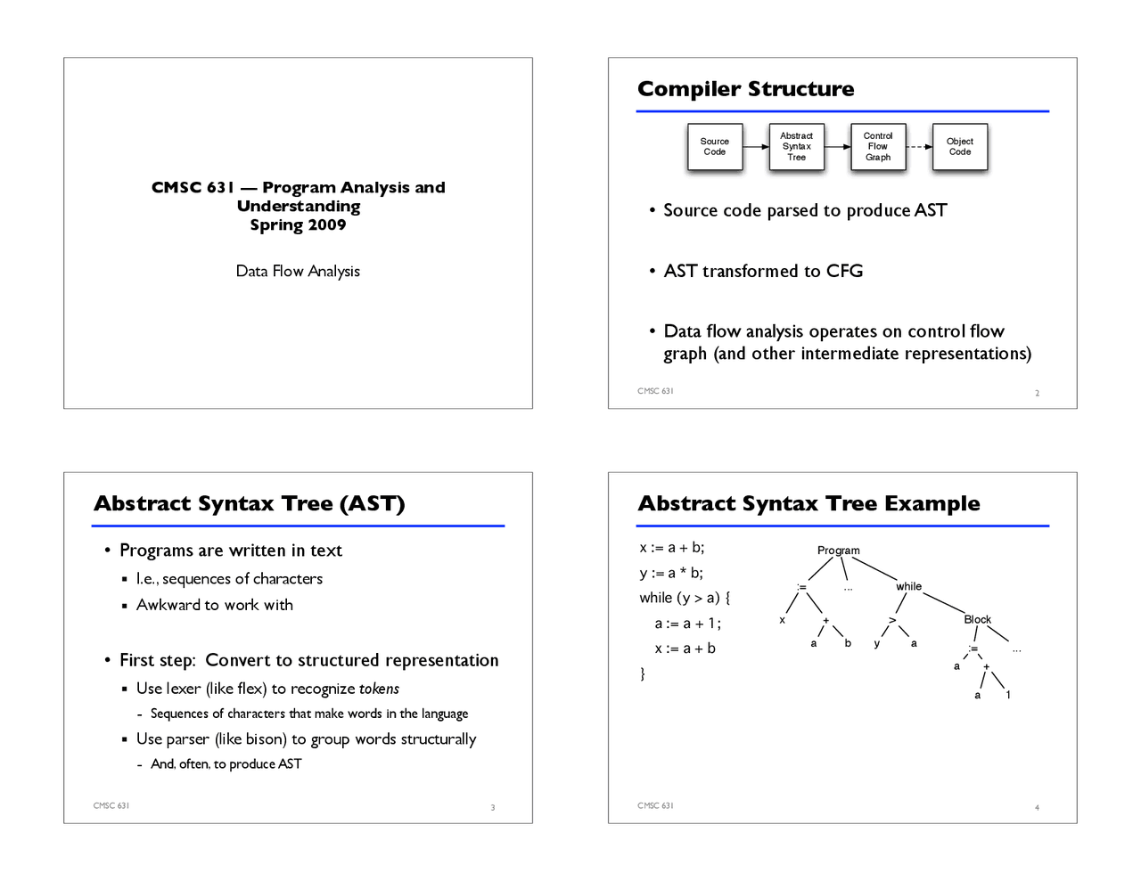 Data Flow Analysis Lecture Slides Cmsc 631 Docsity