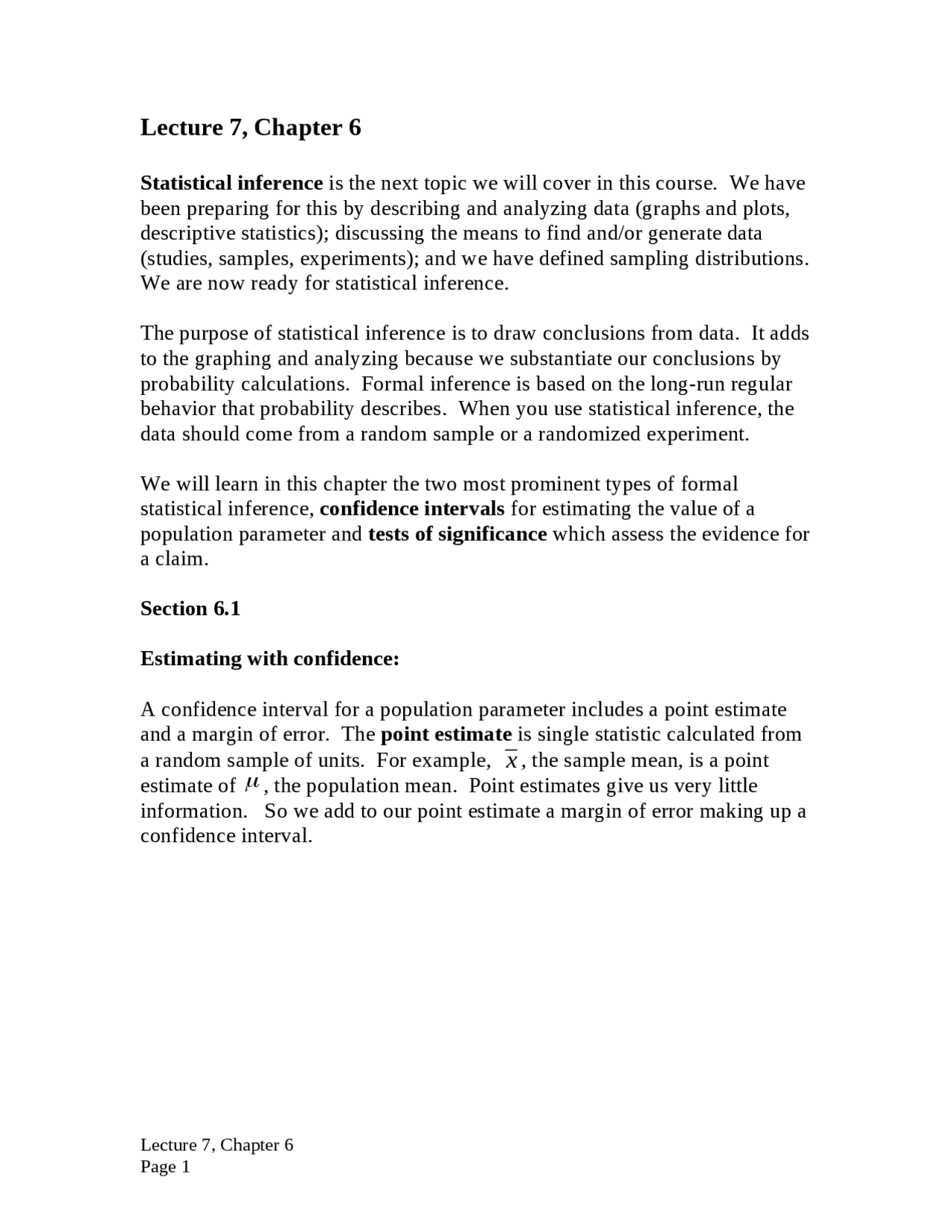 Statistical Inference Elementary Statistical Methods Stat 30100 Docsity