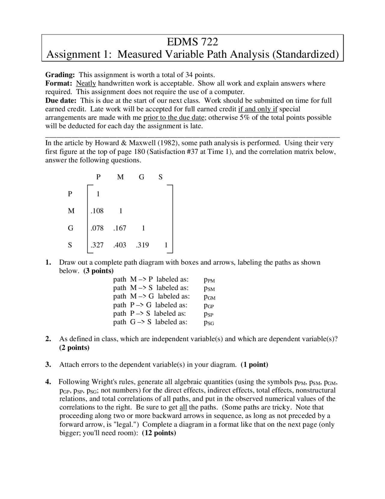Measured the Variable in Path Analysis - Assignment 1 | EDMS 722 - Docsity