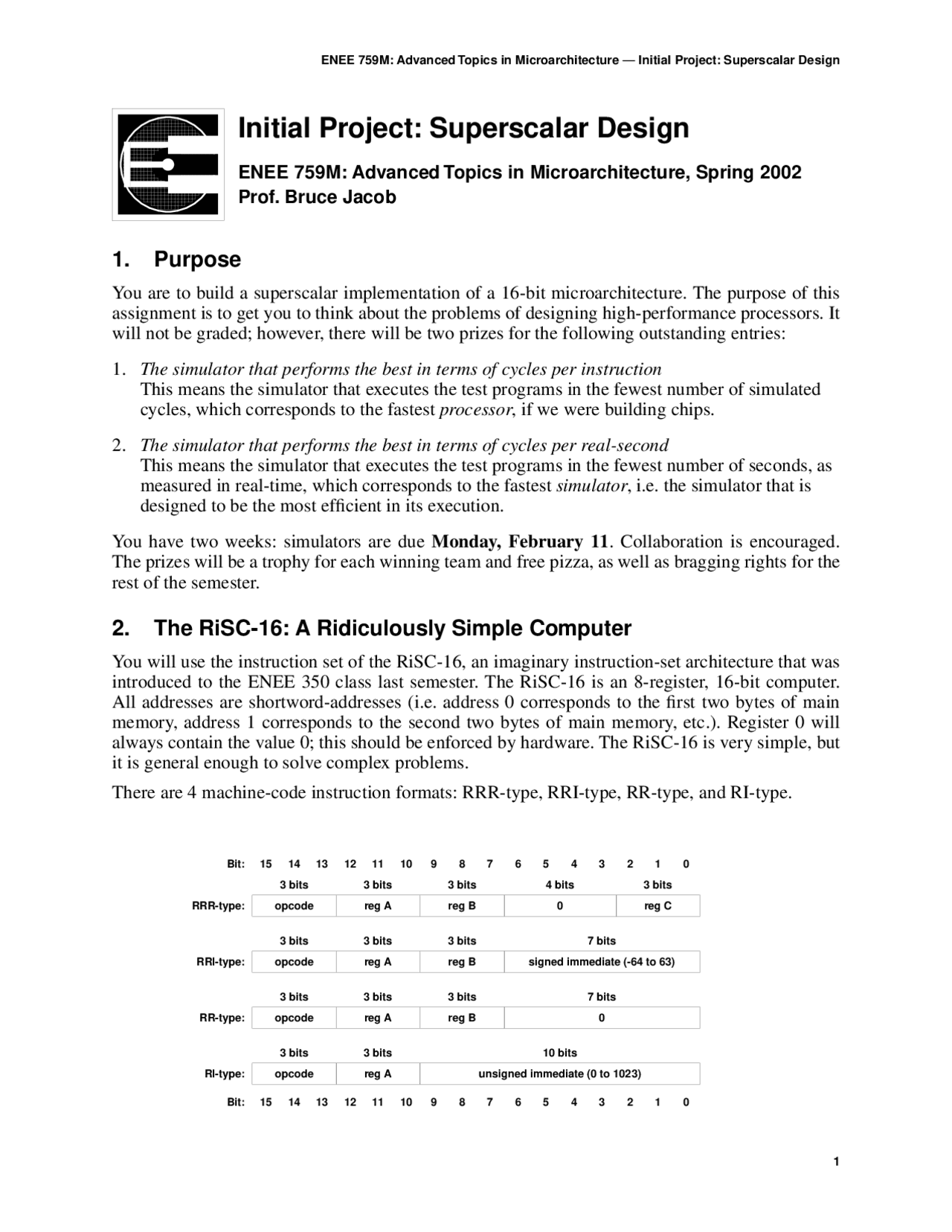 Introduction to Superscalar Design - Project | ENEE 759 - Docsity