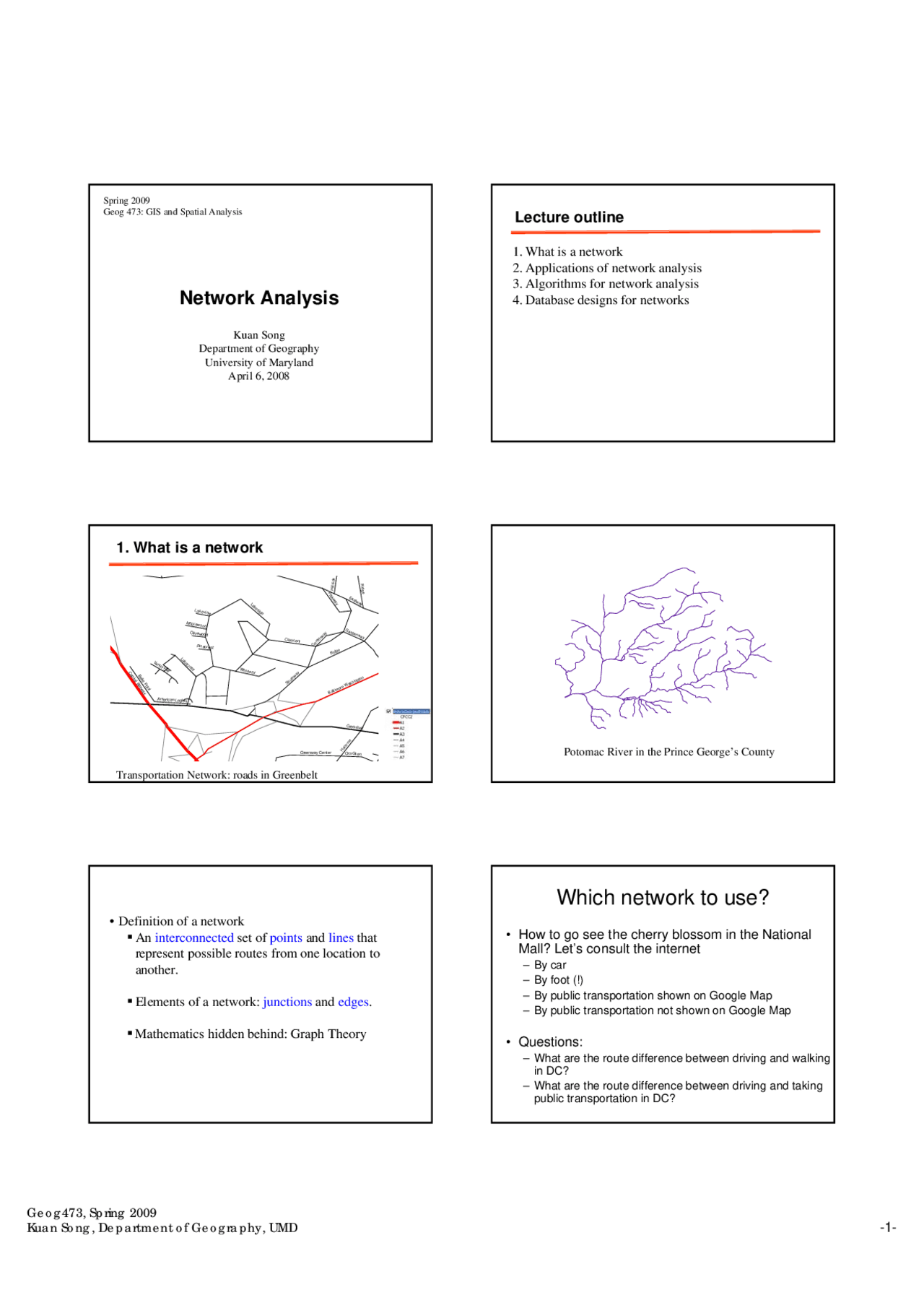 Lecture Slides On Network Analysis Fall 2009 Geog 473 Docsity
