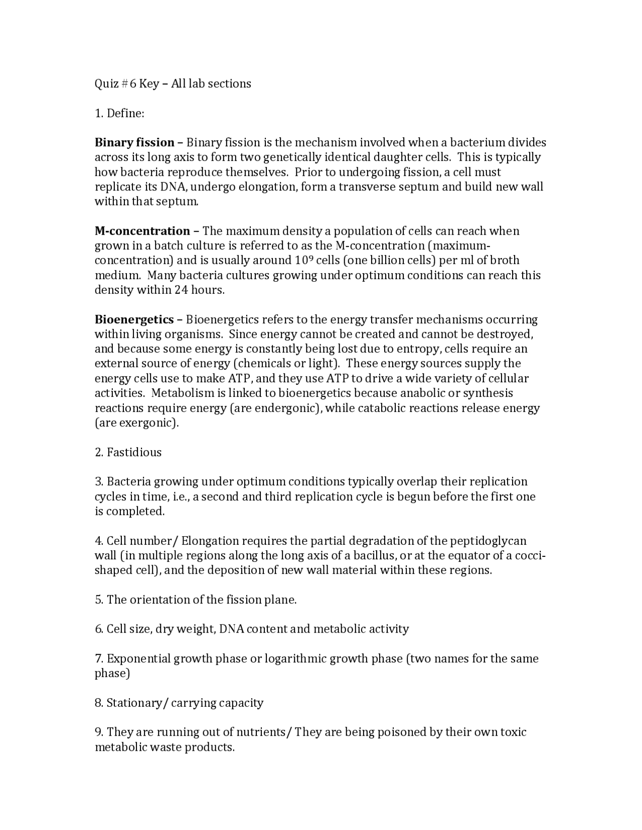 Solutions For Quiz 6 Microbiology Biol 0004 Docsity