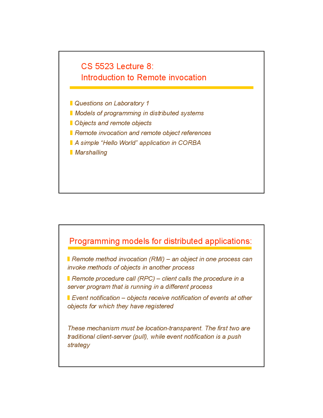 Introduction To Remote Invocation Operating Systems Cs 5523 Docsity