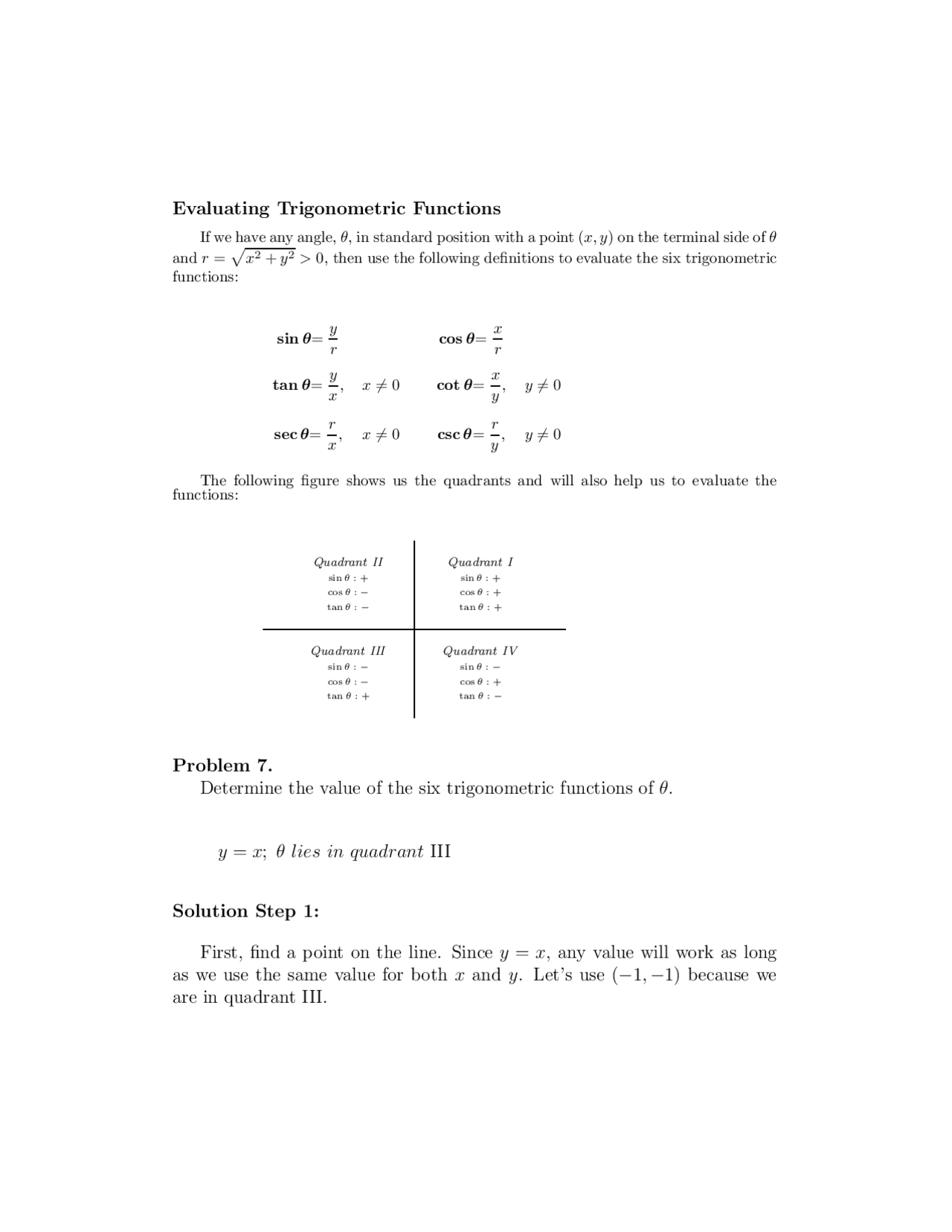 Evaluating Trigonometric Functions Notes Math 1060 Docsity