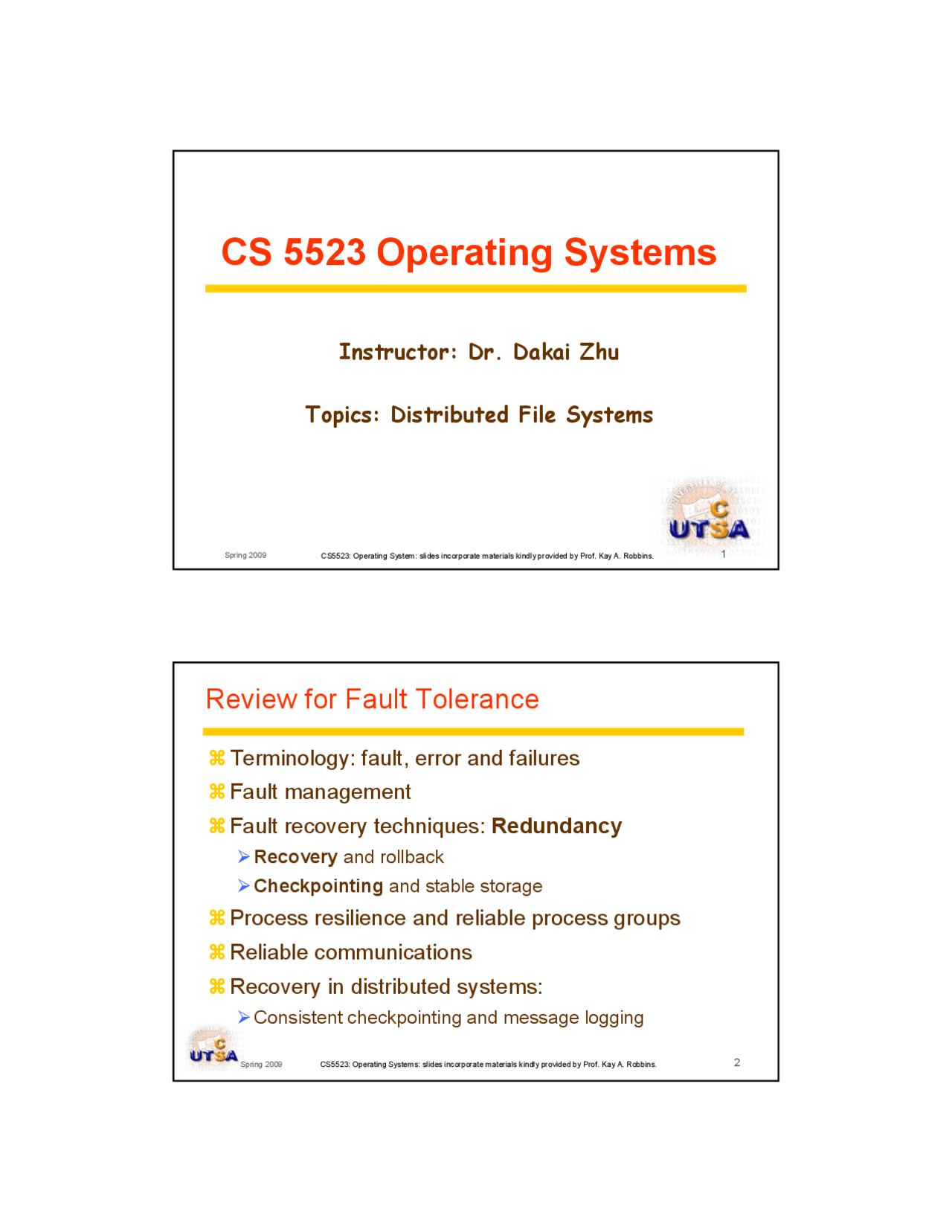 Lecture Slides on Distributed File Systems - Operating Systems | CS 5523 - Docsity