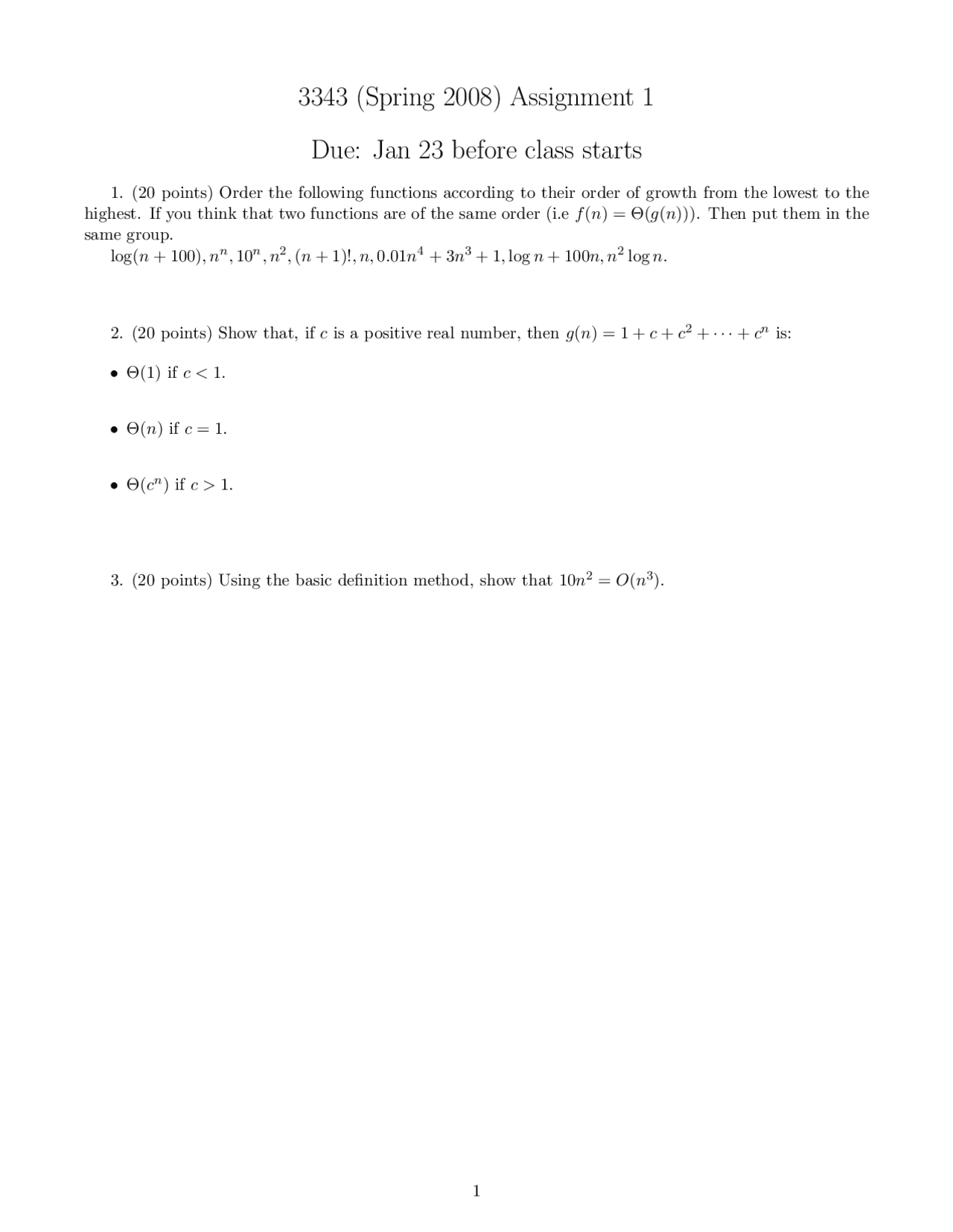 Practice Questions For Assignment 1 Analysis Of Algorithms Cs 3343 Docsity 0884