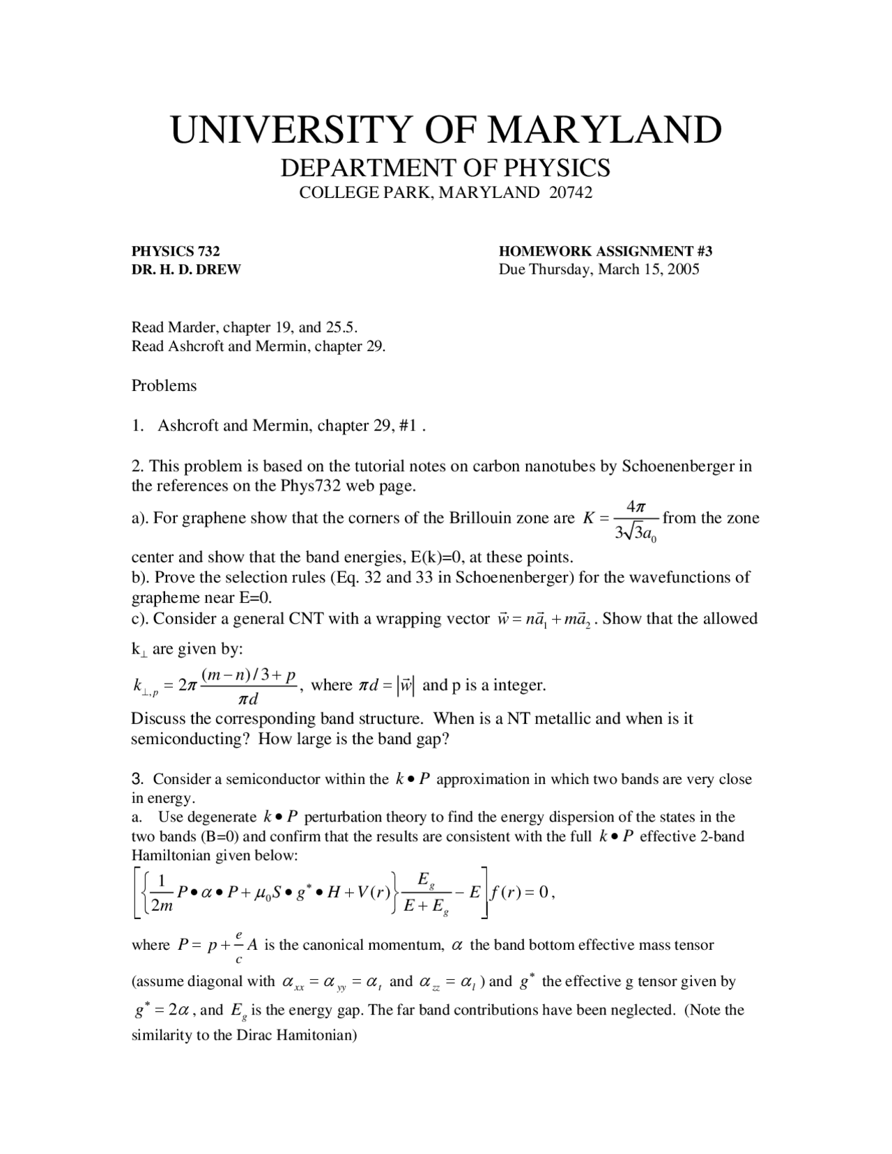 Introduction To Solid State Physics Ii Homework Assignment 3 Phys