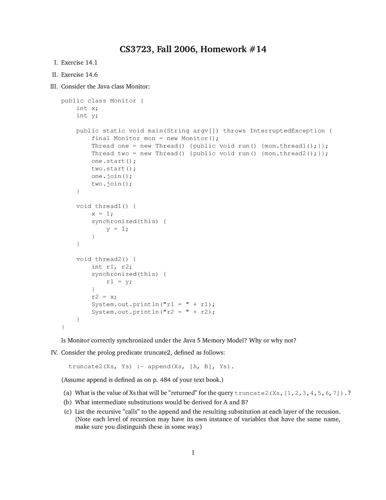 4 Questions On Programming Languages Assignment 14 Cs 3723 Docsity