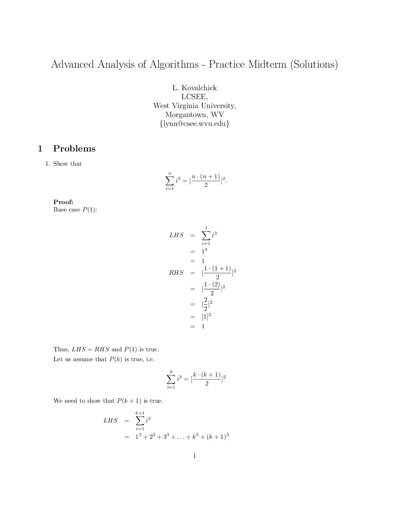 Practice Midterm Solutions For Advanced Analysis Algorithms Cs 520