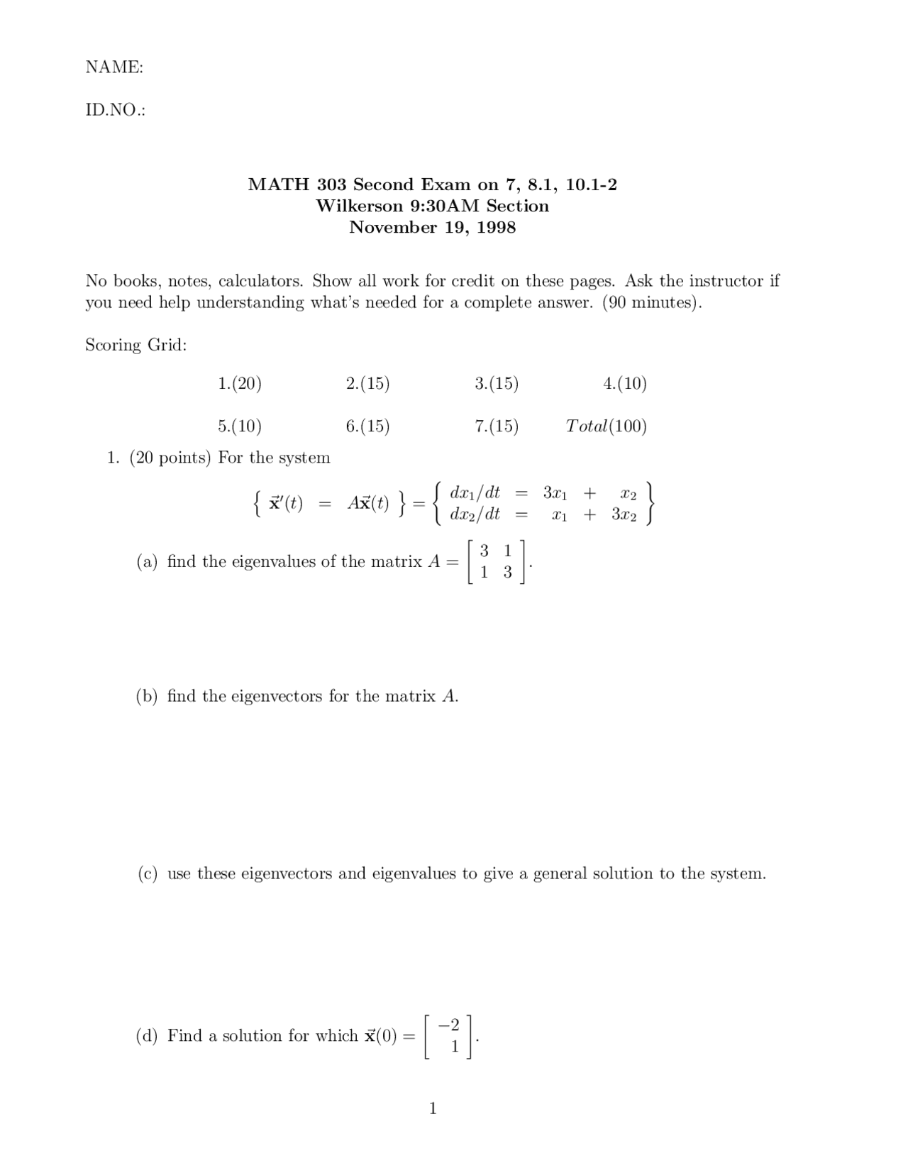 Sample Questions Exam 2 Differential Equations And Partial