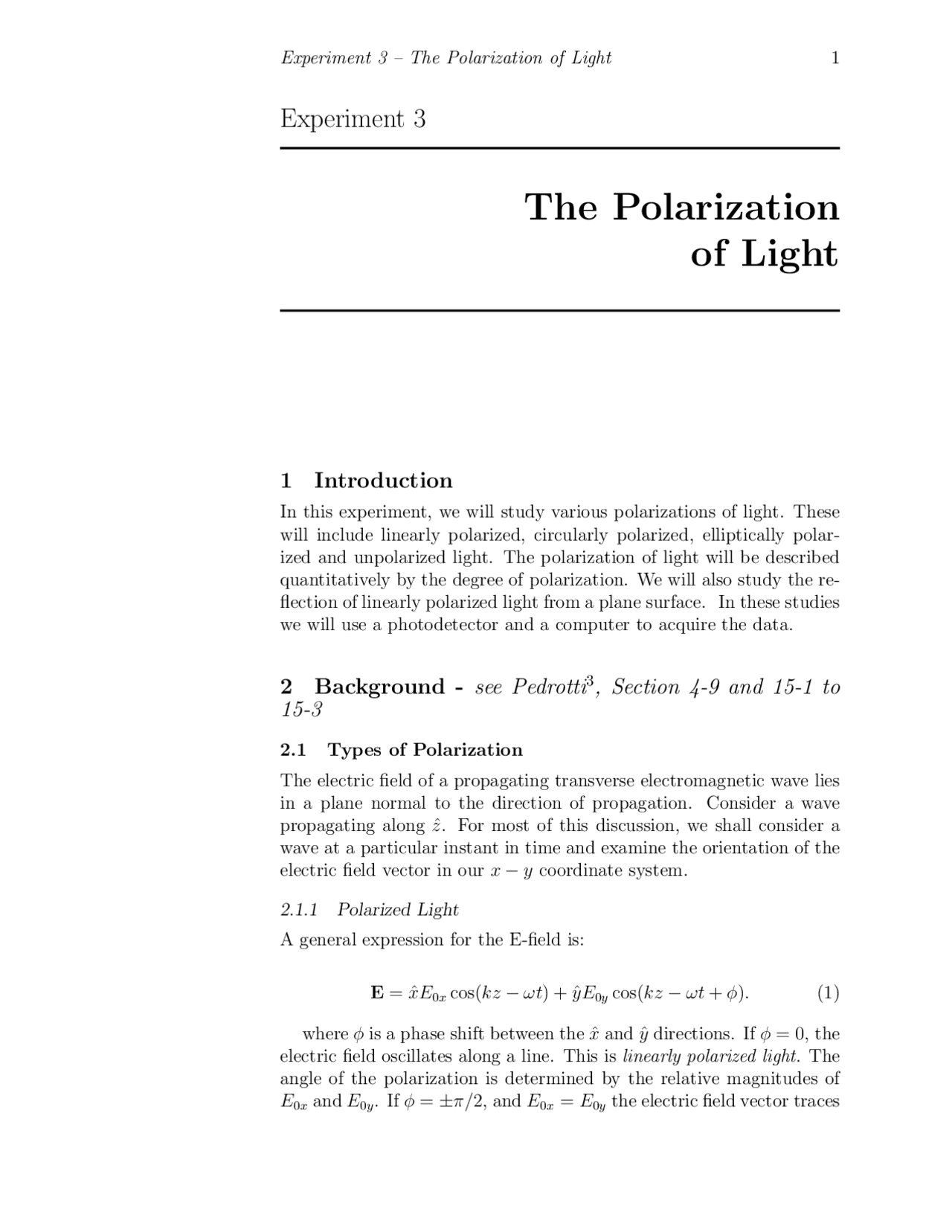 Lab Experiment 3 The Polarization Of Light Phys 375 Docsity