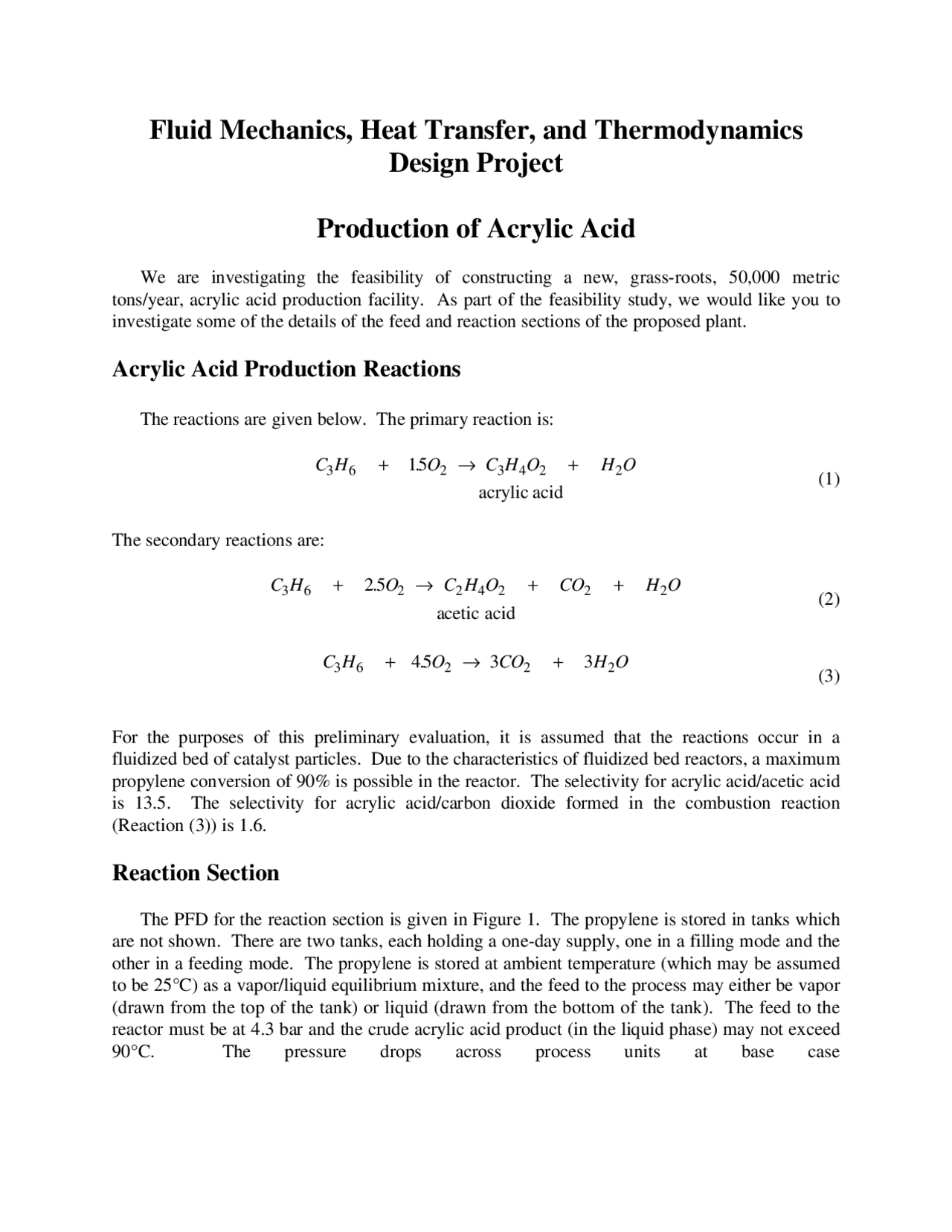Design Project for Production of Acrylic Acid | CHE T312 - Docsity