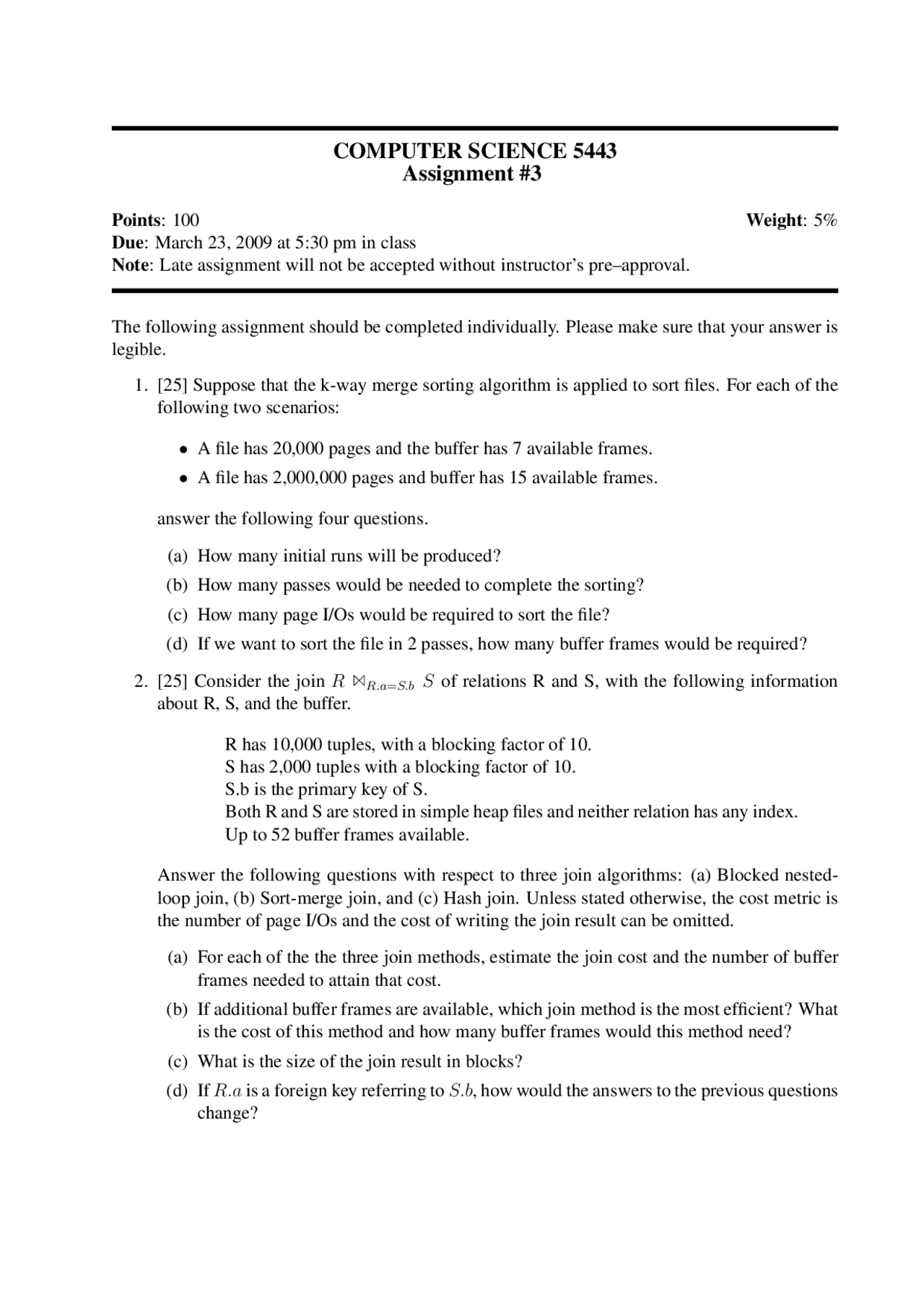 Assignment 3 Questions For Database Management Systems Cs 5443 Docsity