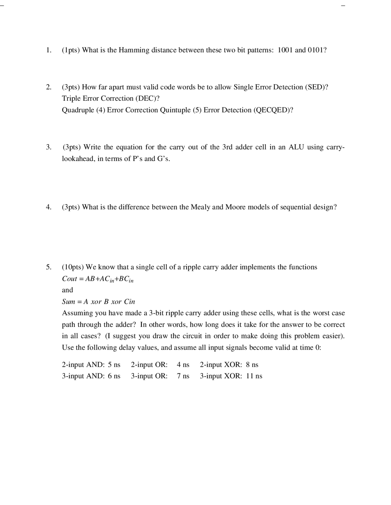 Midterm Examination Computer Architecture Ecs 154a Docsity