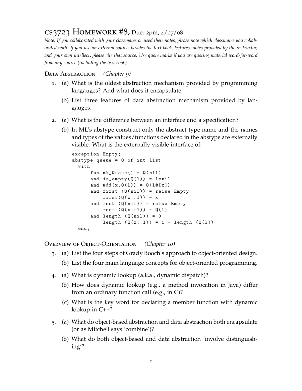 Homework 8 Questions Programming Languages Cs 3723 Docsity