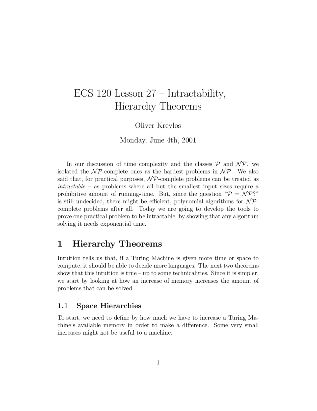 Hierarchy Theorems Intractability Lecture Notes Ecs 120 Docsity 3947
