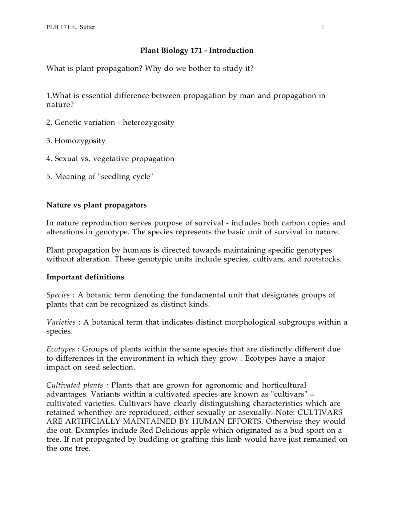 Introduction To Plant Propagation In Biology Plb 171 Docsity