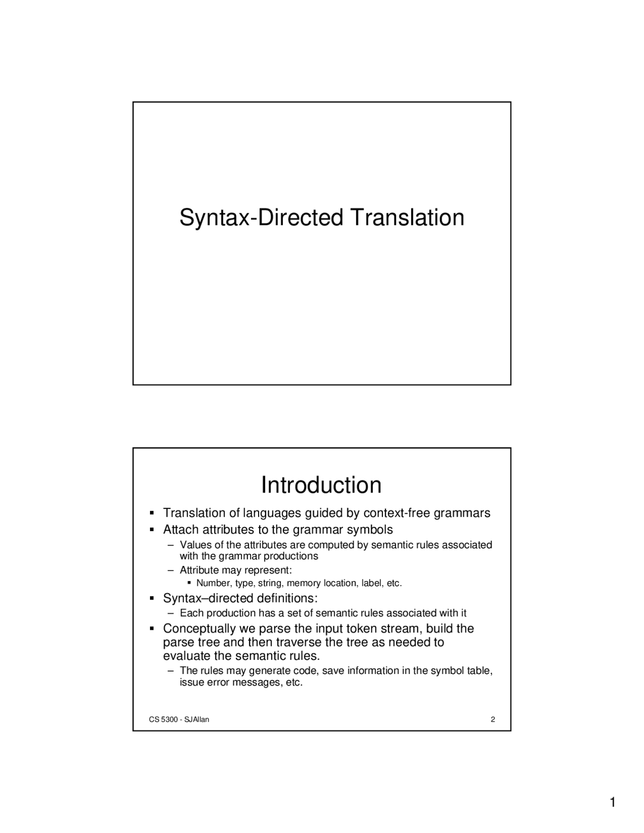 Syntax Directed Translation Of Compilers Designs Cs 5300 Docsity