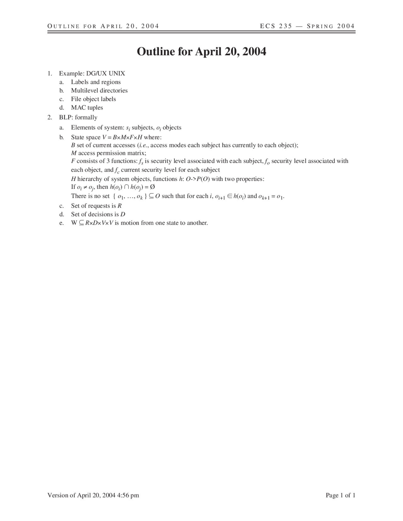 Computer And Information Security Outline Ecs 235a Docsity