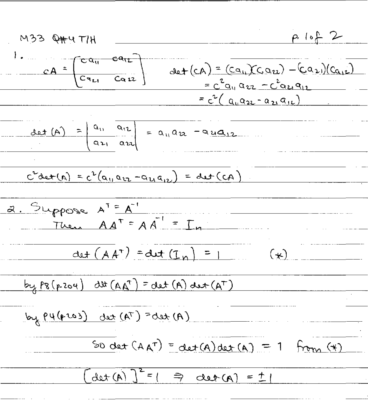 4 Solved Problems On Linear Algebra Quiz Math 0033 Docsity