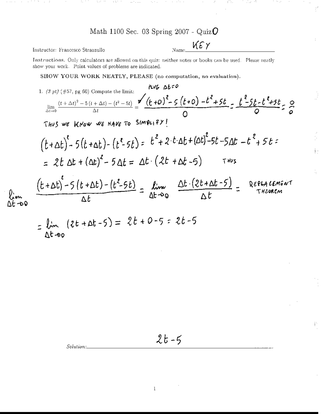 2 Solved Questions In Quiz To Compute The Limits Math 1100 Docsity