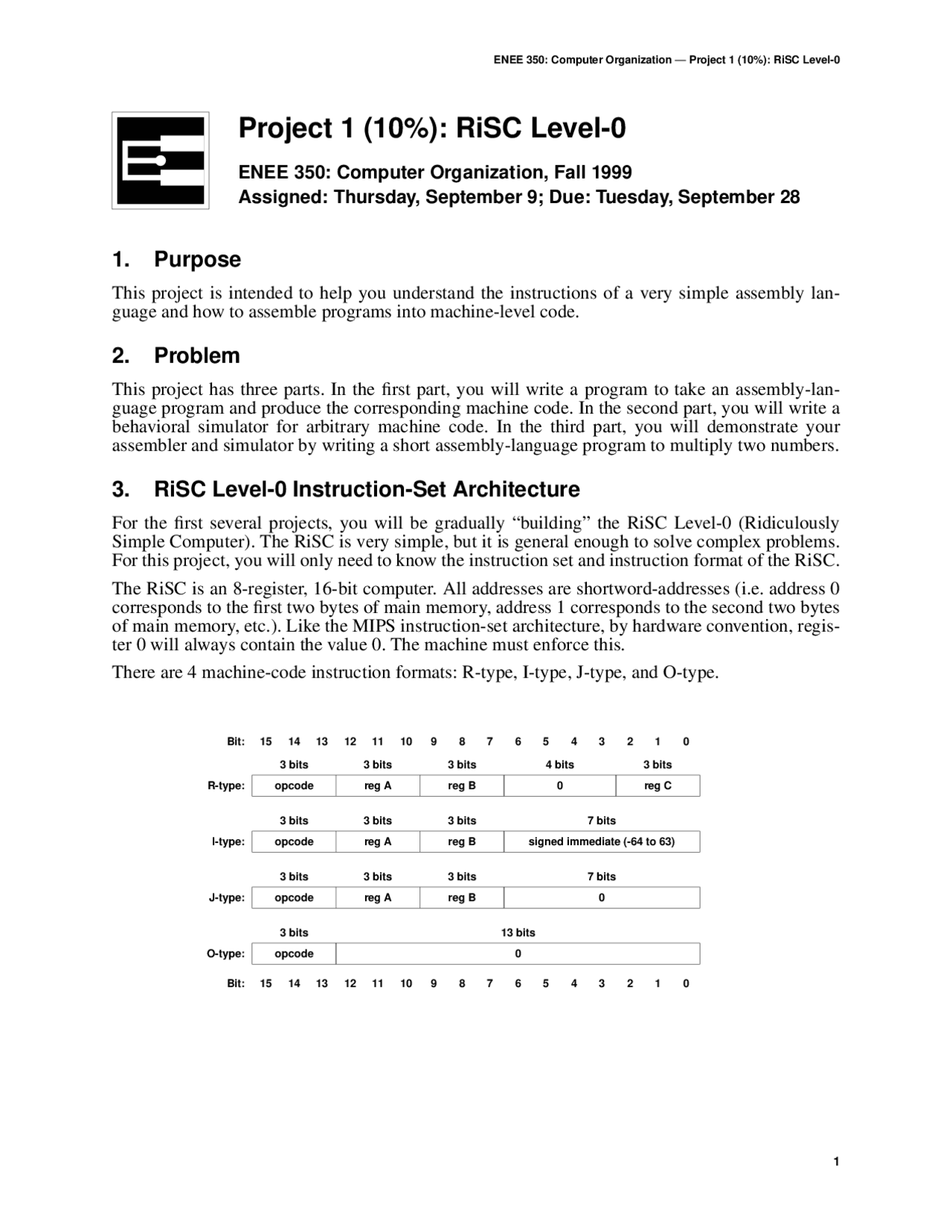 Computer Organization Project 1 Enee 350 Docsity