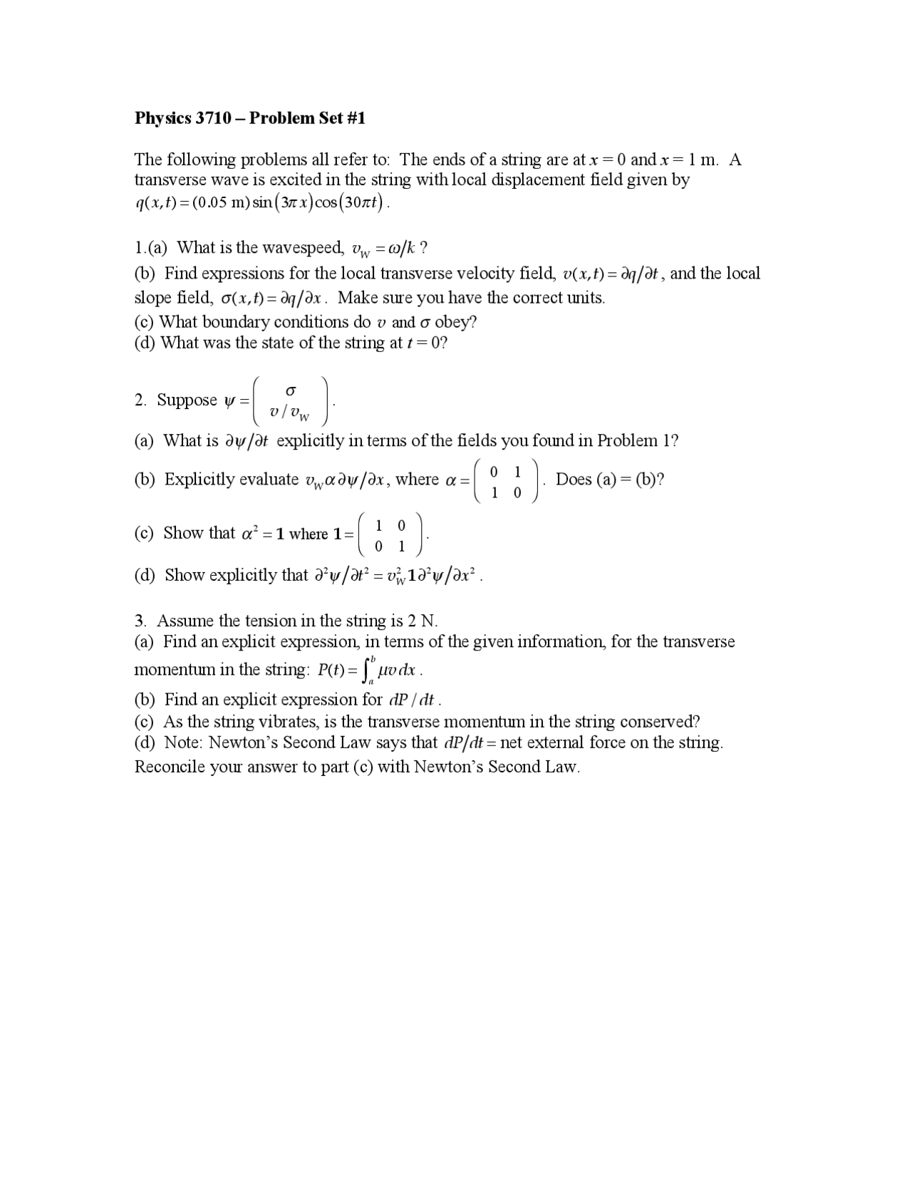 Practice Questions For Problem Set 1 Intermediate Modern Physics