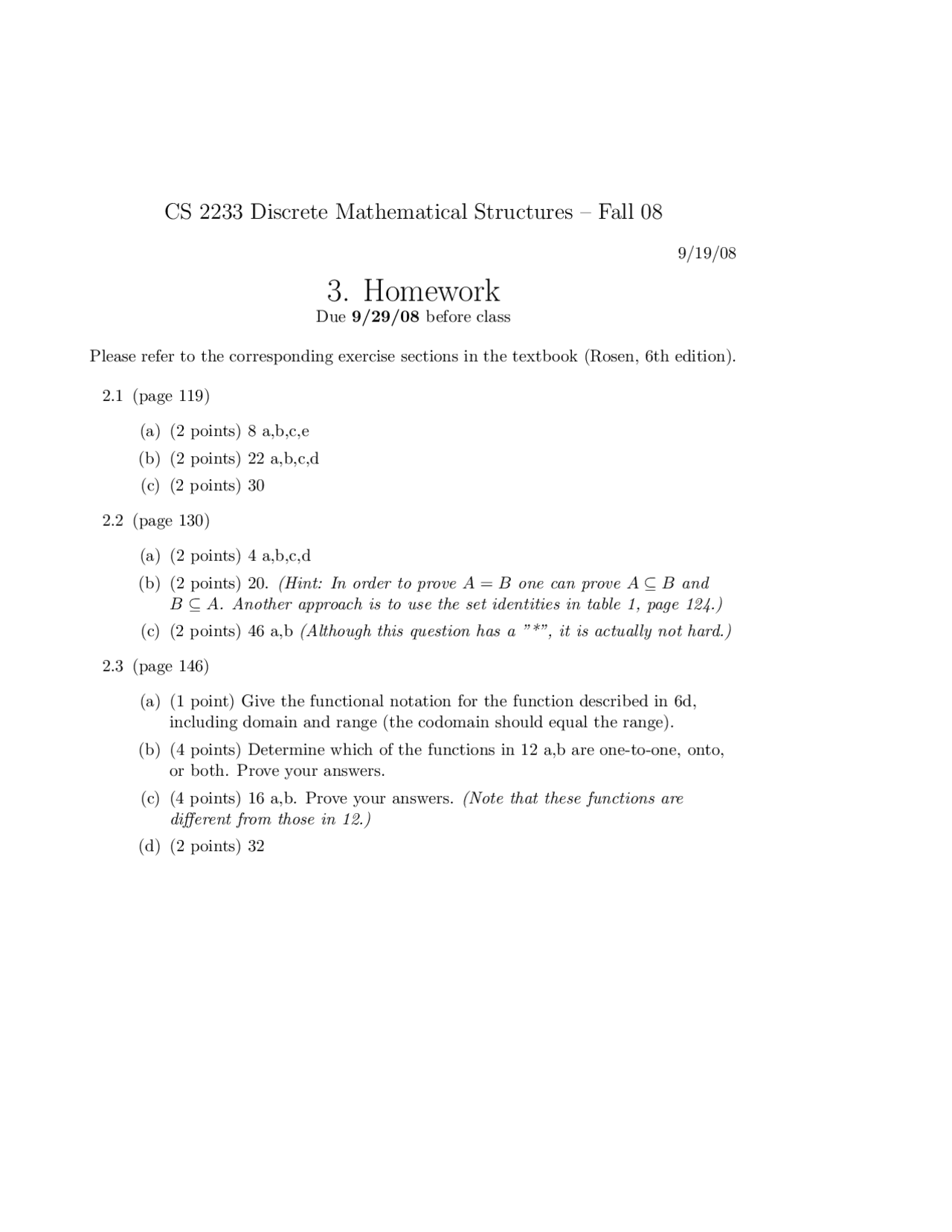 Practice Questions For Assignment 3 Discrete Math Structures Cs 2233 Docsity