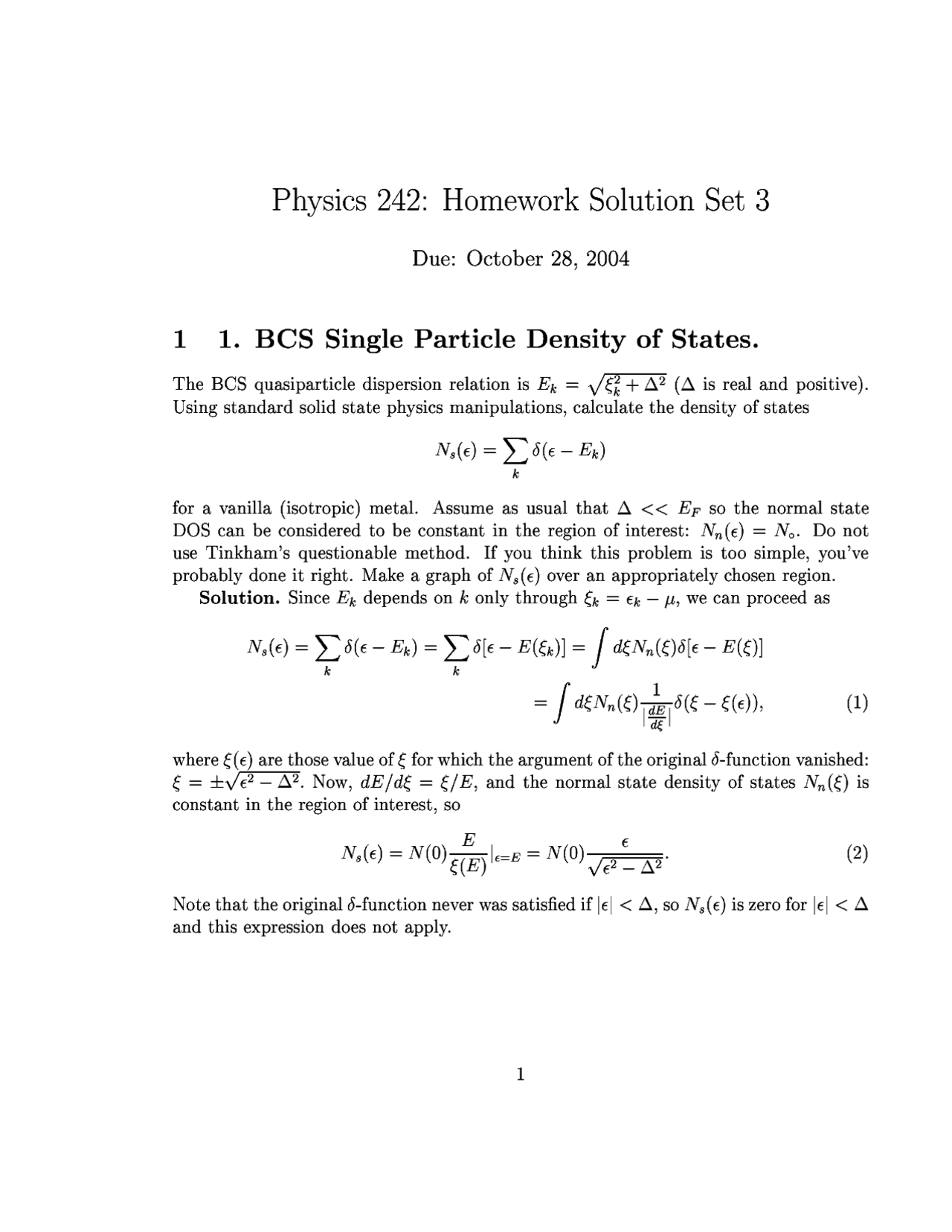 Topics Superconductivity Homework Solution Set 3 Phy 242 Docsity