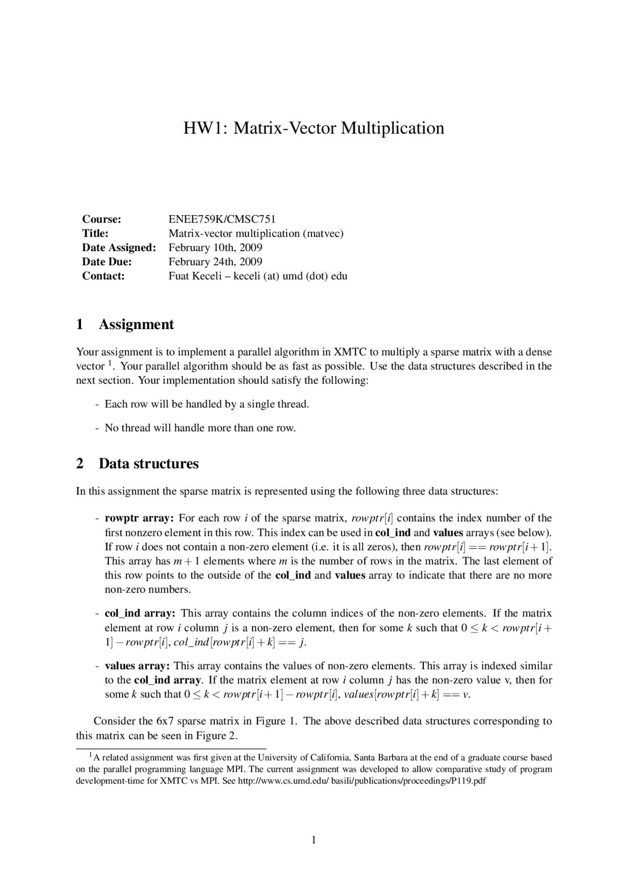 Homework 1: Matrix Vector Multiplication | ENEE 759 - Docsity