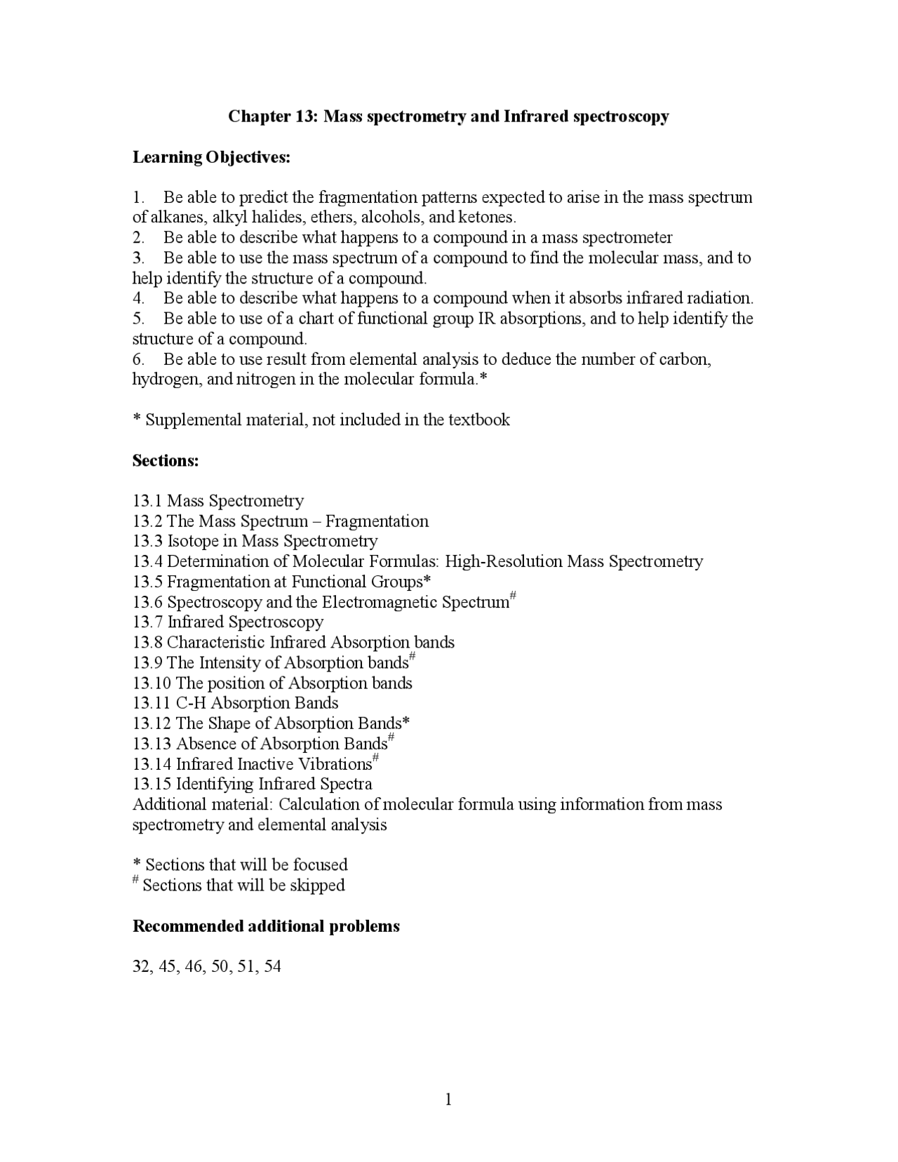 Mass Spectrometry And Infrared Spectroscopy Lecture Notes Chem 2320