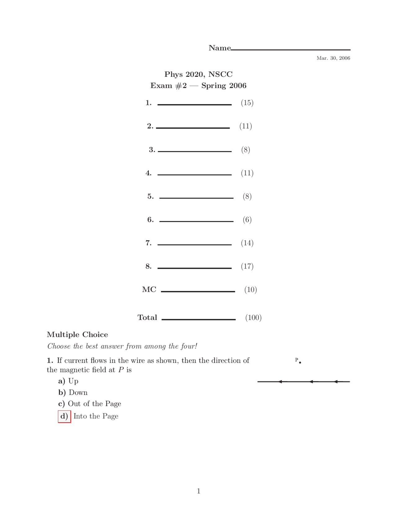 Exam 2 With Solution For Algebra Based Physics Ii Phys 2020 Docsity