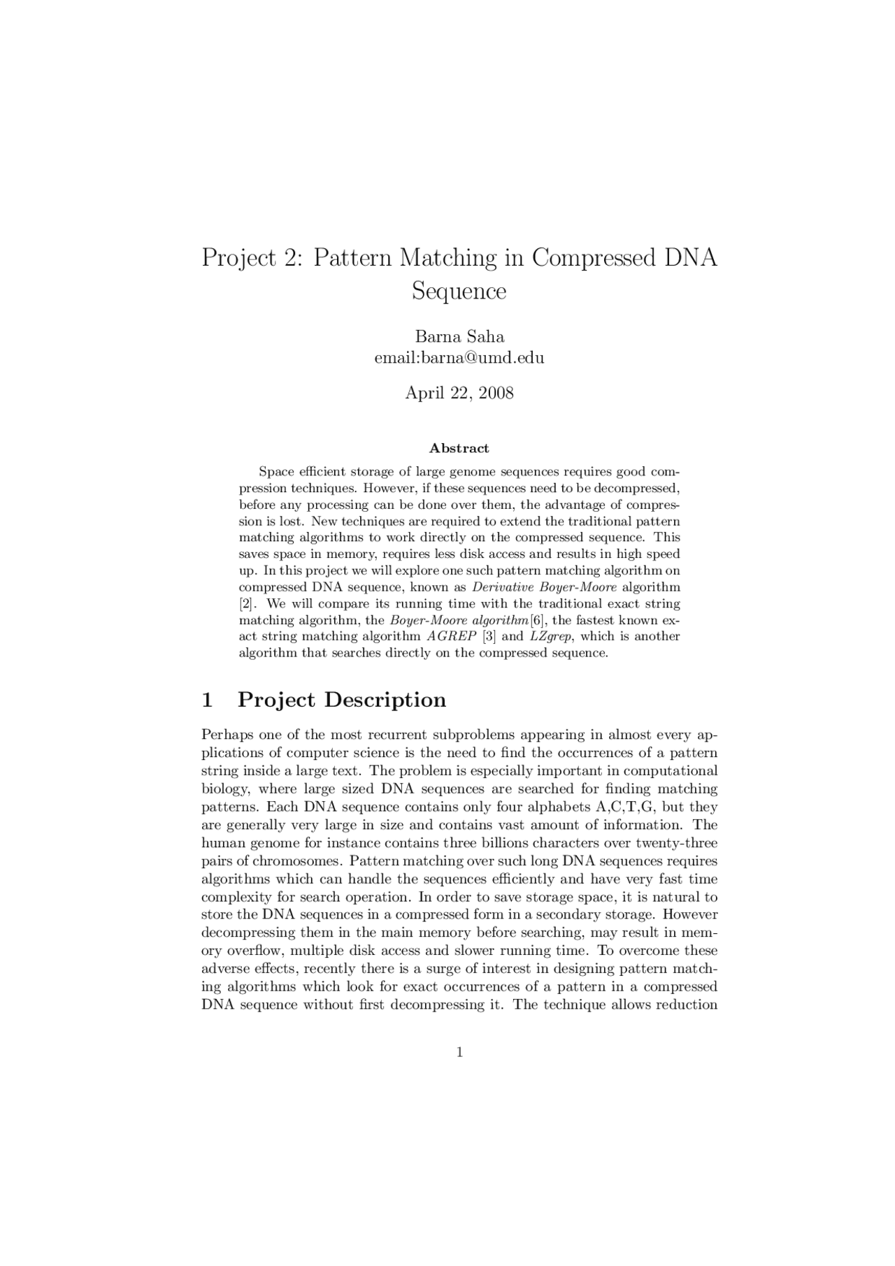 Project 2 Pattern Matching In Compressed Dna Sequence Cmsc 858p