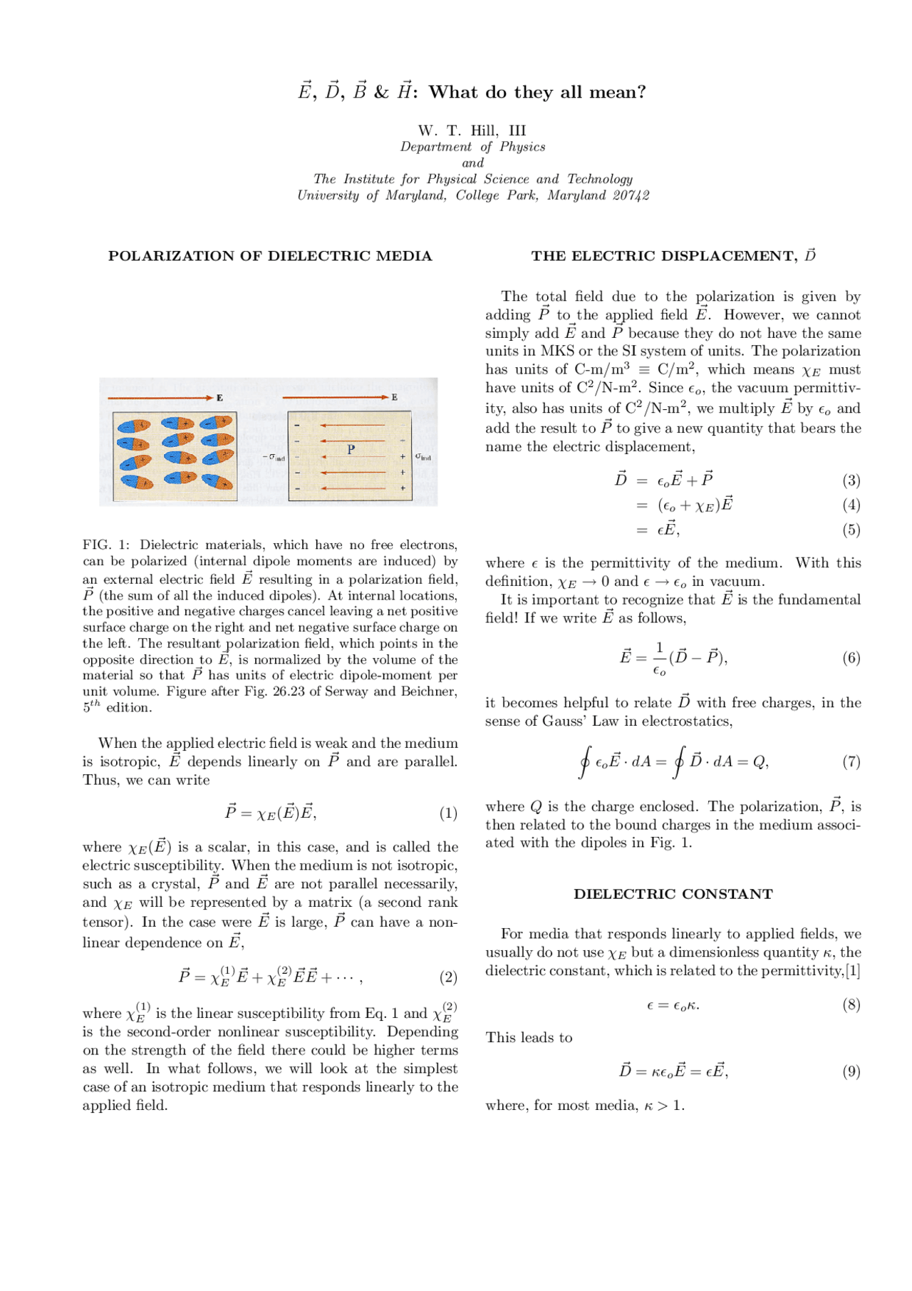 Polarization Of Dielectric Media Calculus Iii Phys 263 Docsity