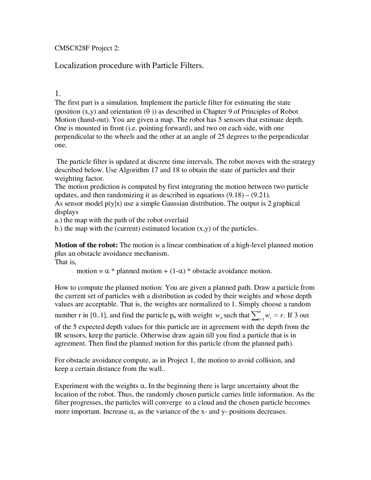 Localization Procedures For The Particle Filters Project Cmsc 828 Docsity 2329