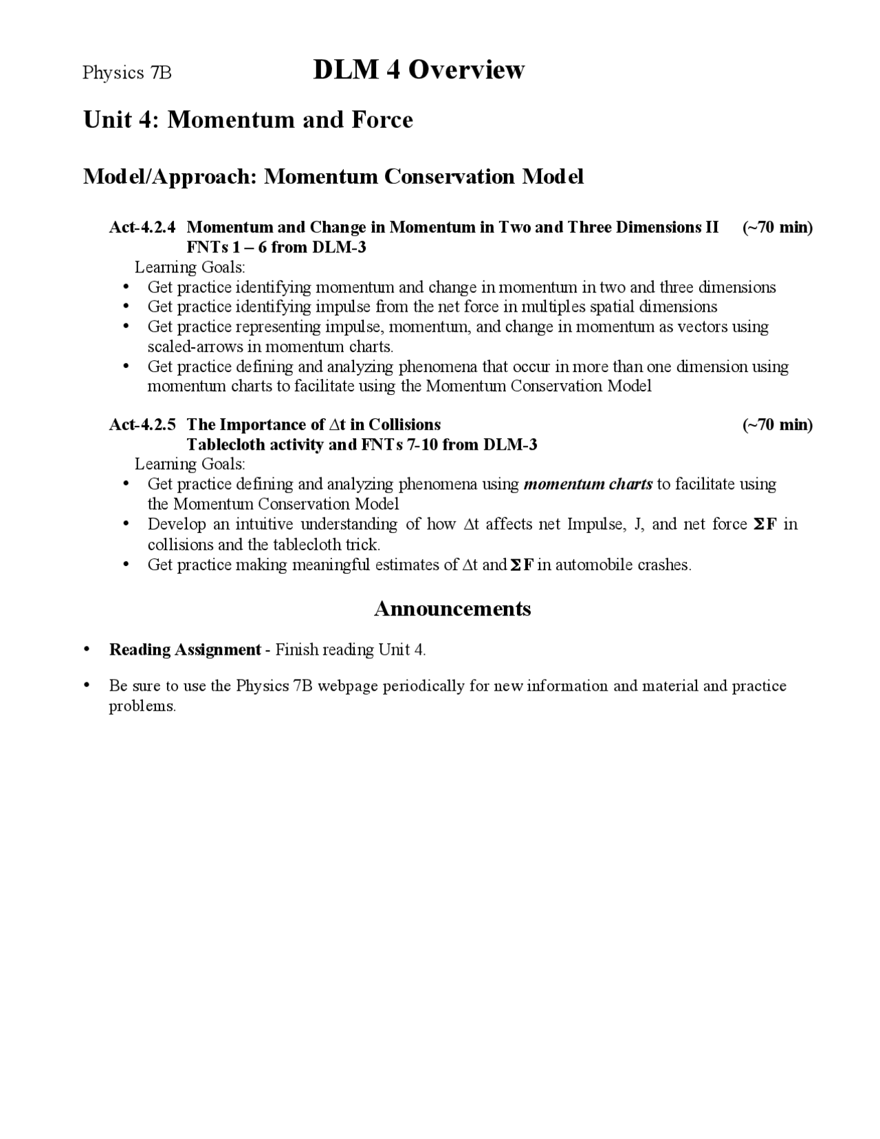 Notes On Momentum And Force General Physics Phy 007b Docsity