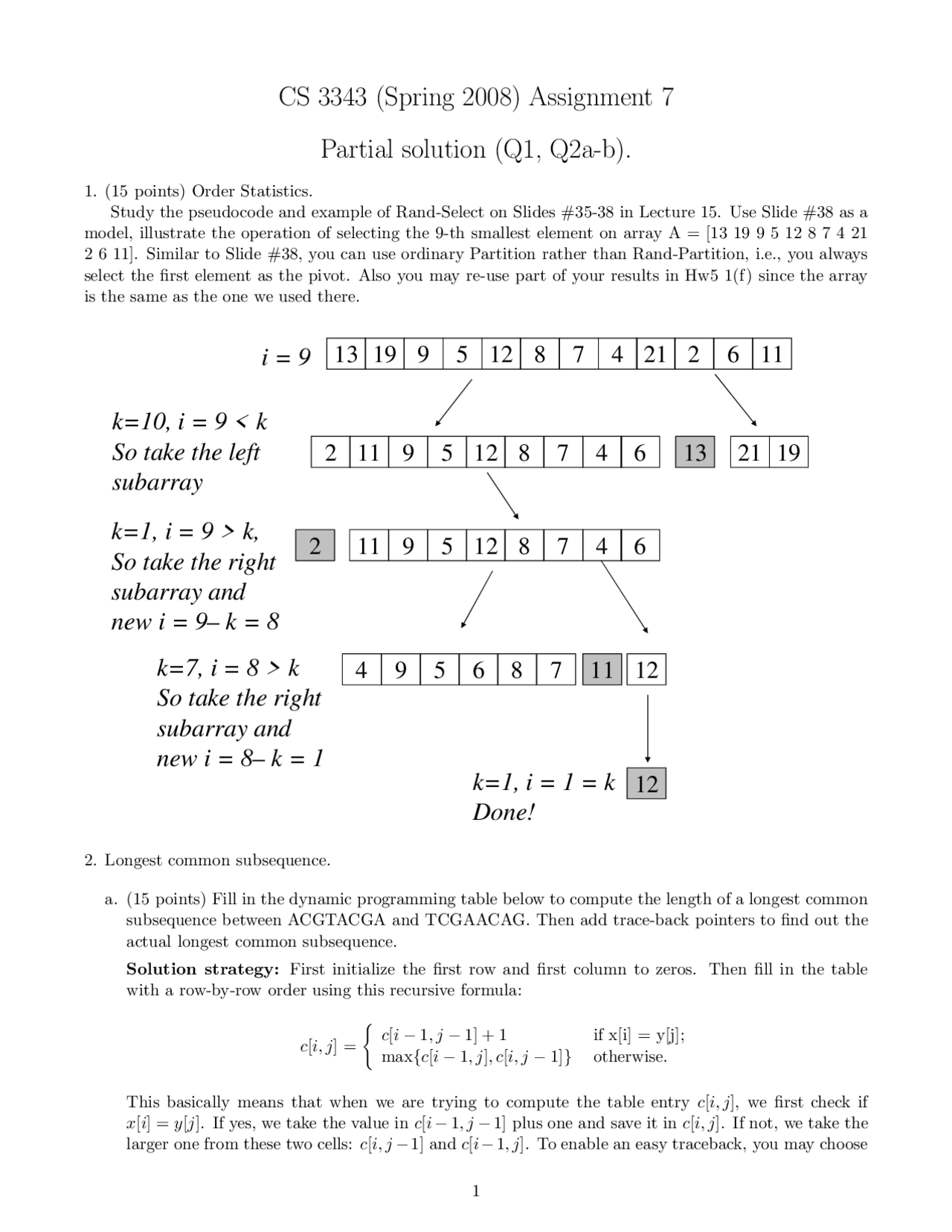 Questions With Resolutions Analysis Of Algorithms Assignment 7 Cs 3343 Docsity