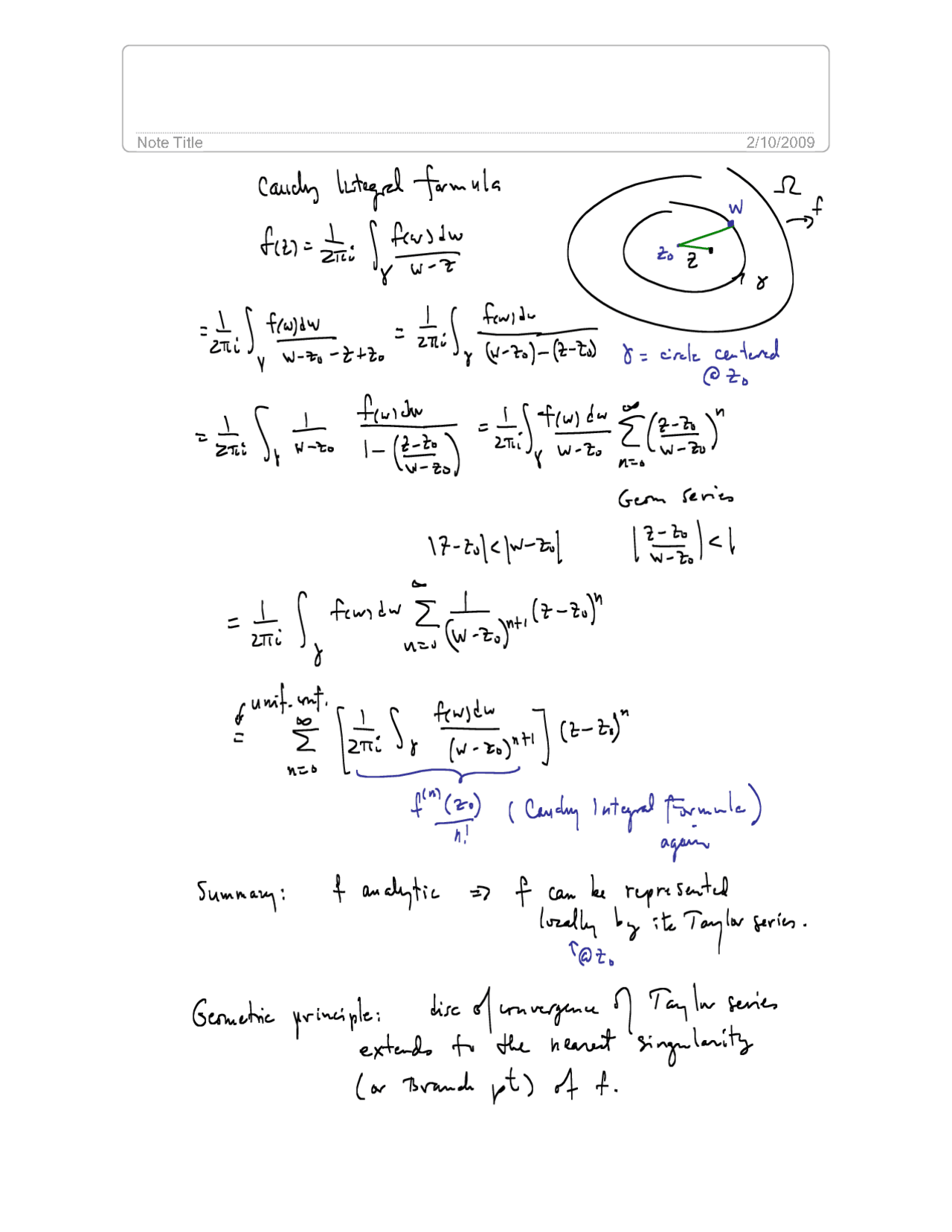Handwritten Notes On Integral Formula Complex Variables Mat 3223
