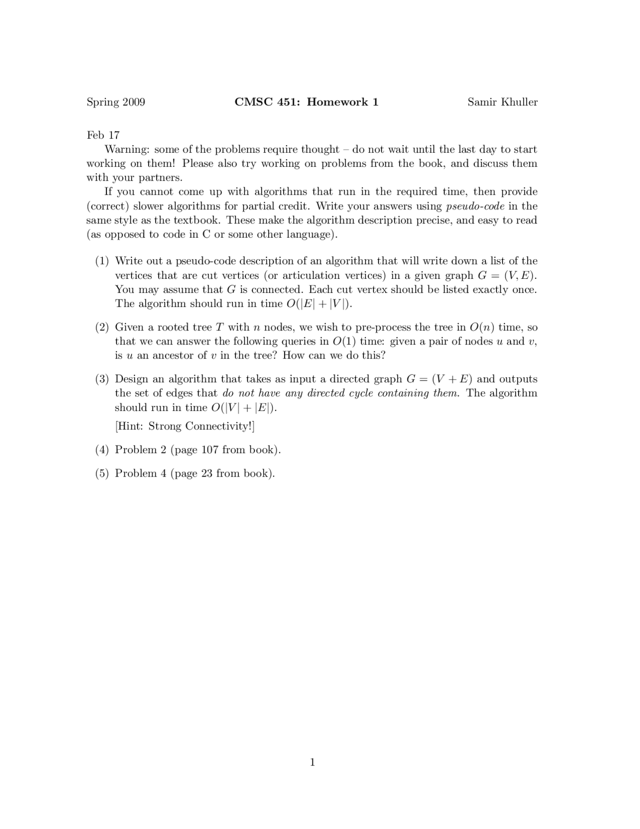 5 Problems On Description Of An Algorithms Assignment 1 Cmsc 451