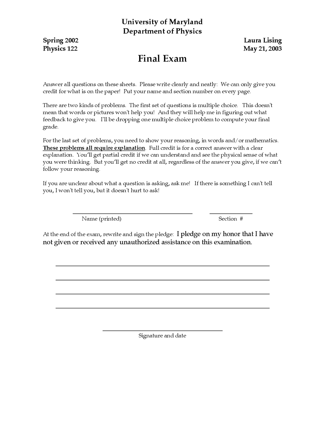 Final Exam Solved | Fundamentals of Physics II | PHYS 122 - Docsity