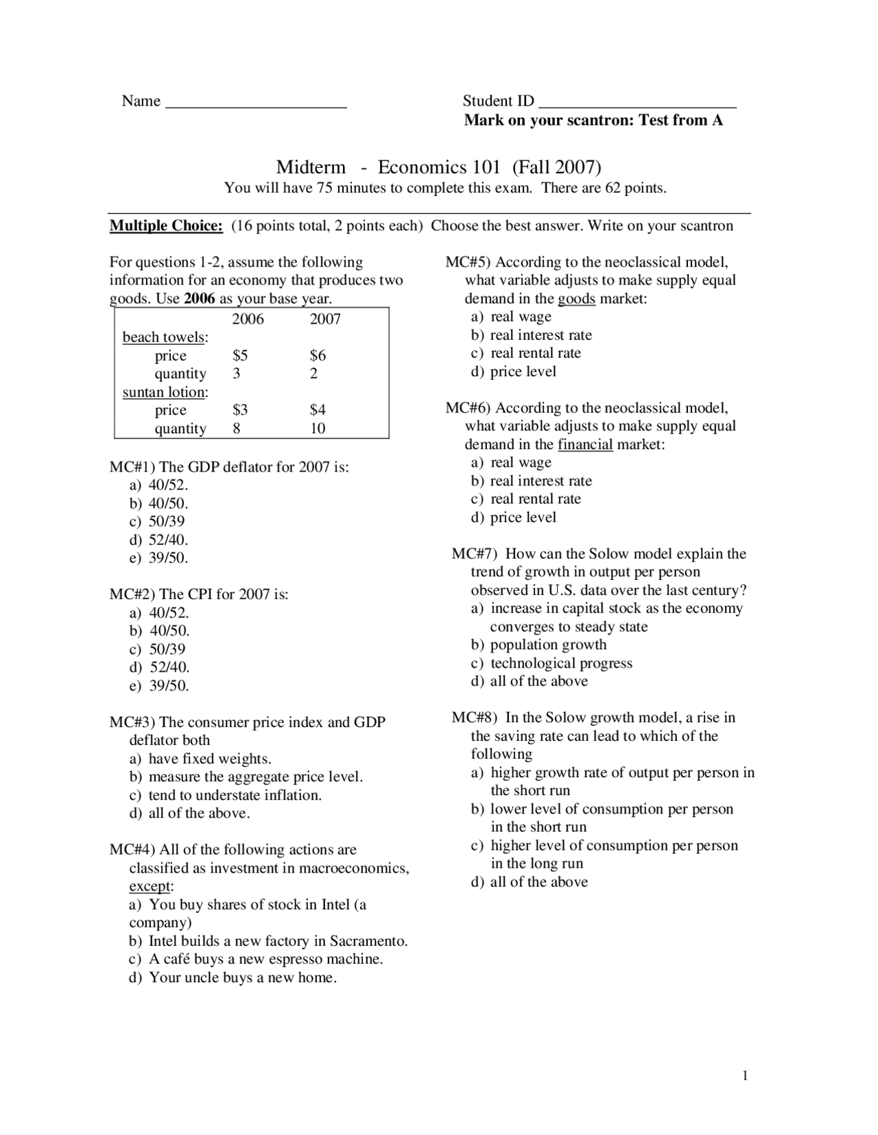 Solved Problems On Neoclassical Model Of Factors Market Midterm Ecn