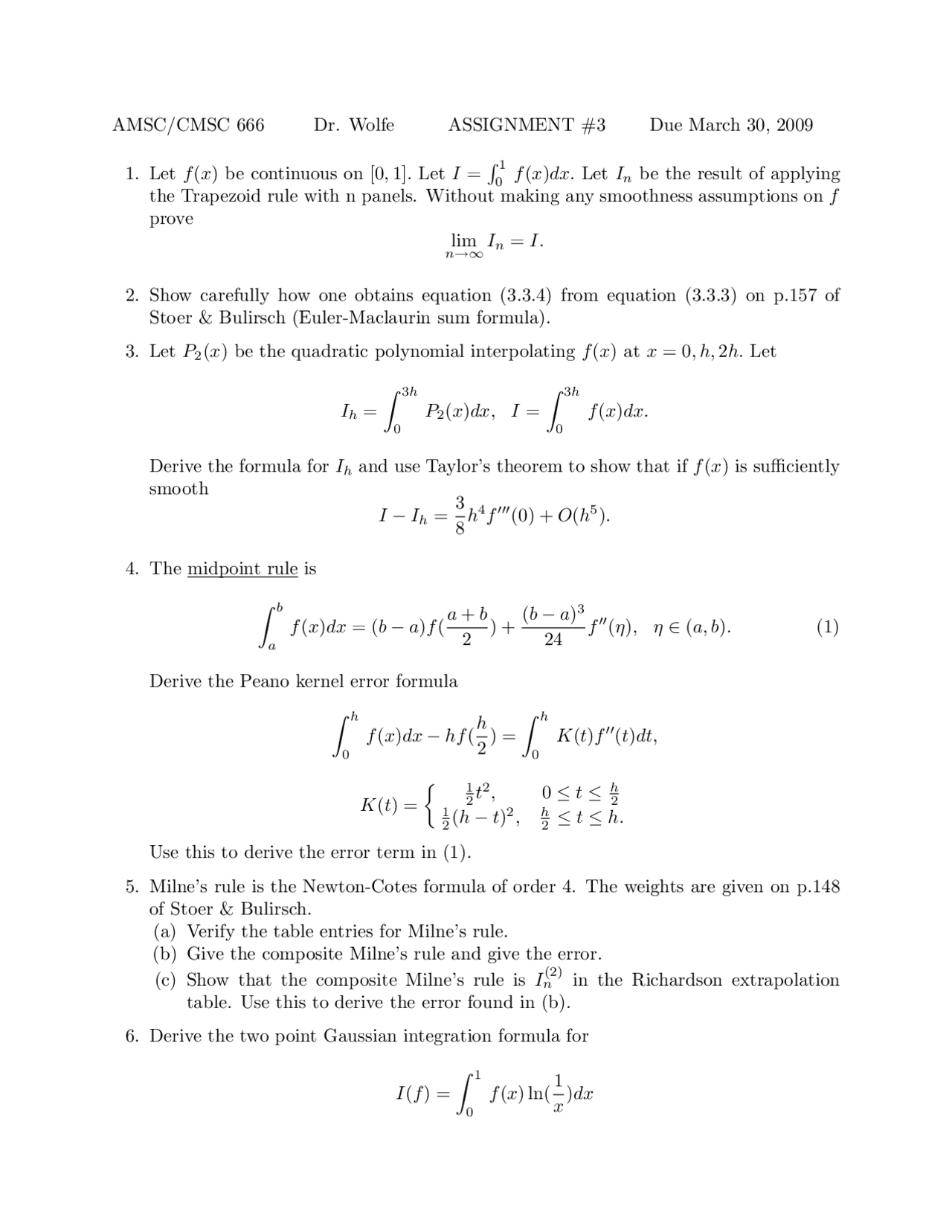 8 Questions For Numerical Analysis I Assignment 3 Cmsc 666 Docsity
