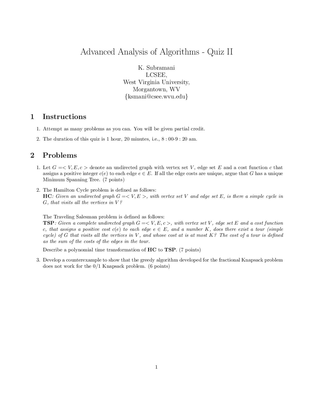 Quiz 2 Solved Problems Advanced Analysis Algorithms Cs 520 Docsity