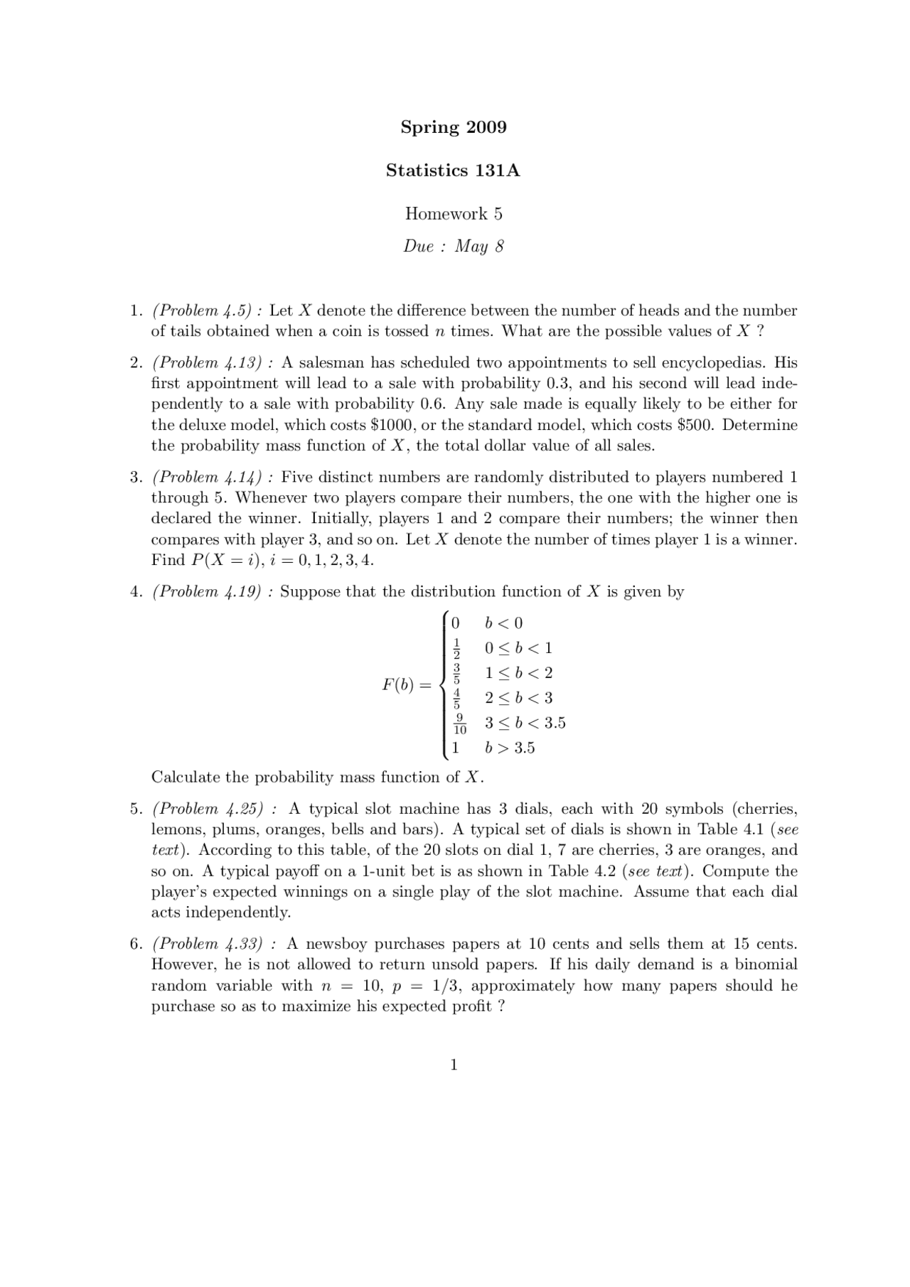 6 Questions for Assignment 5 - Probability Theory | STA 131A ...