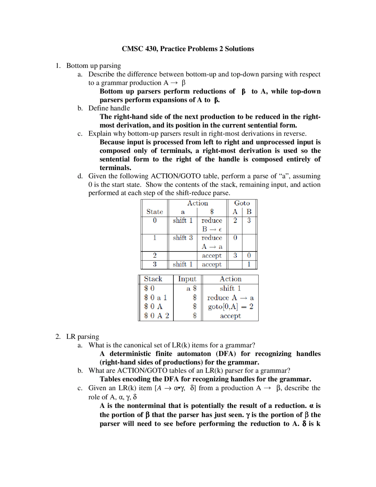 Practice Problems 2 Solutions Introduction To Compilers Cmsc 430 9691