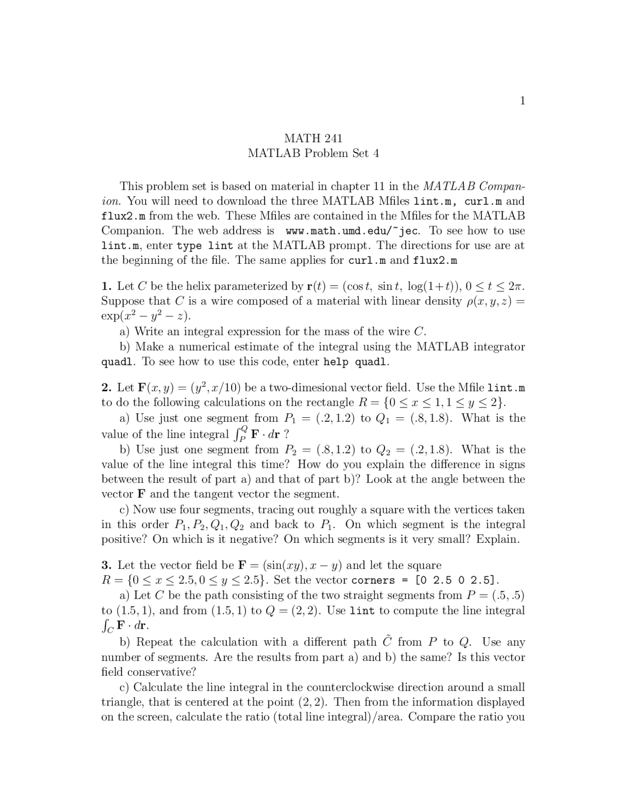 5 Solved Problems on the Matlab Companion in Calculus III - Assignment ...