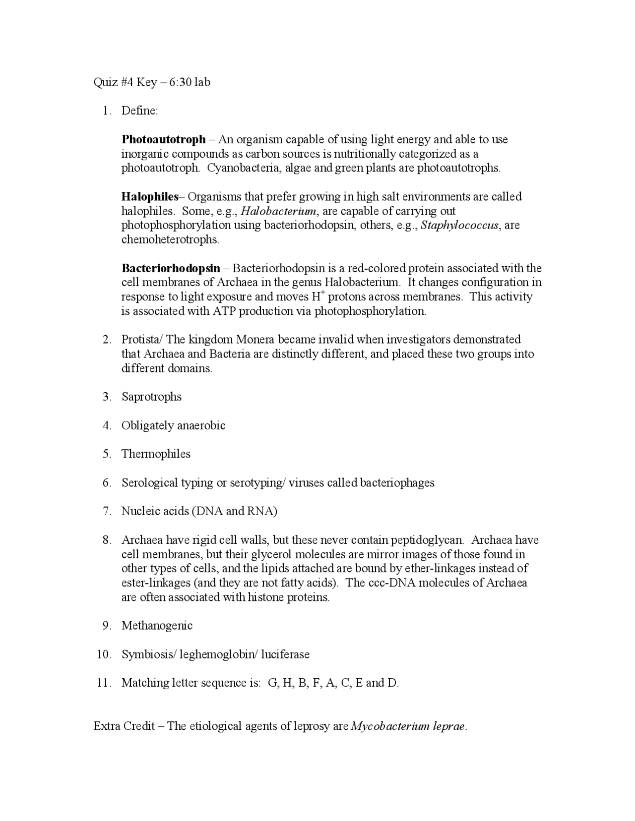 Quiz 4 Solution Key Microbiology Biol 0004 Docsity